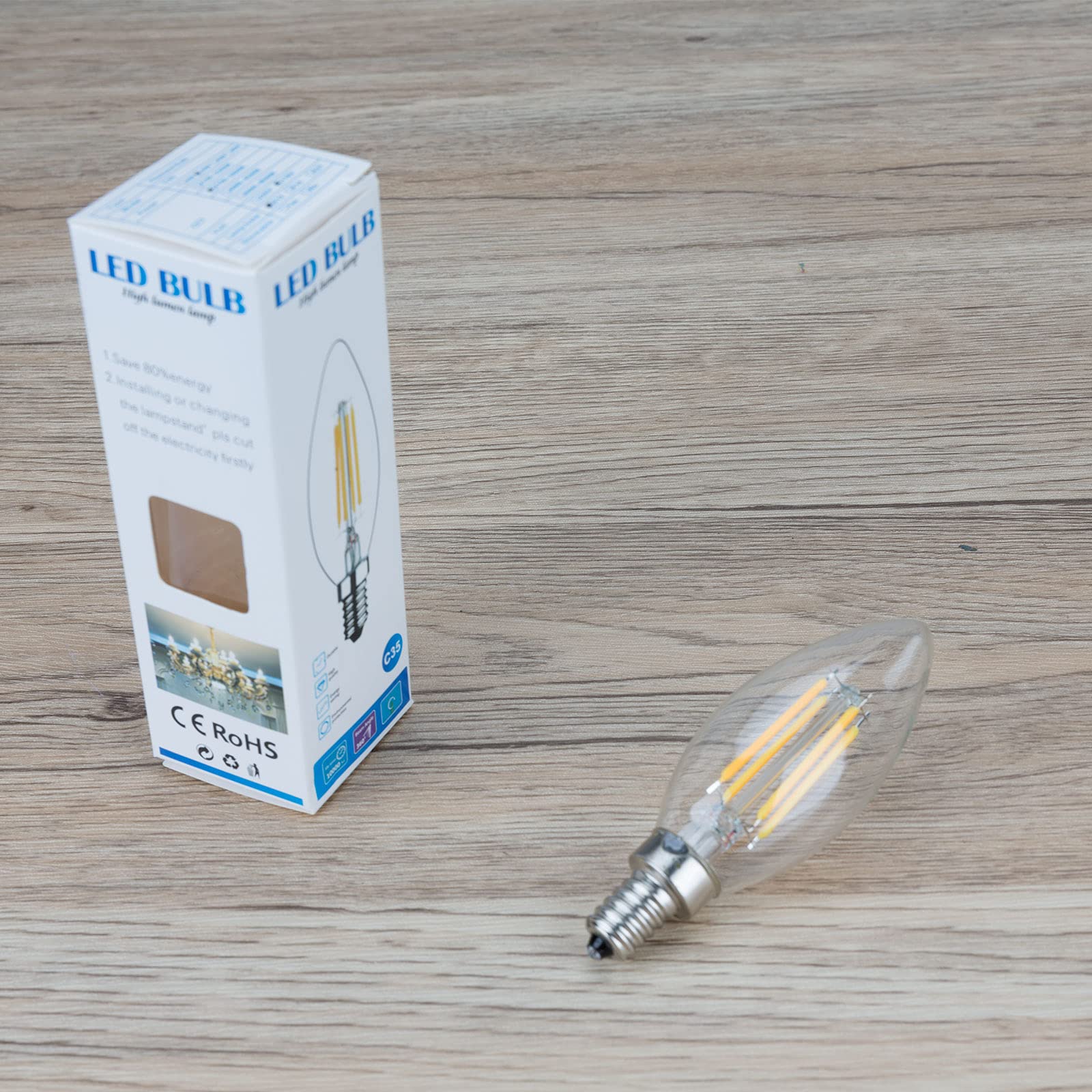 haraqi 6 Pack 4W 120V B11 LED E12 Base Filament Candle Light Bulb, 40W Equivalent Decorative Chandelier Light Bulbs for Chandeliers, Ceiling Fan Lights, Pendants, Fireplace