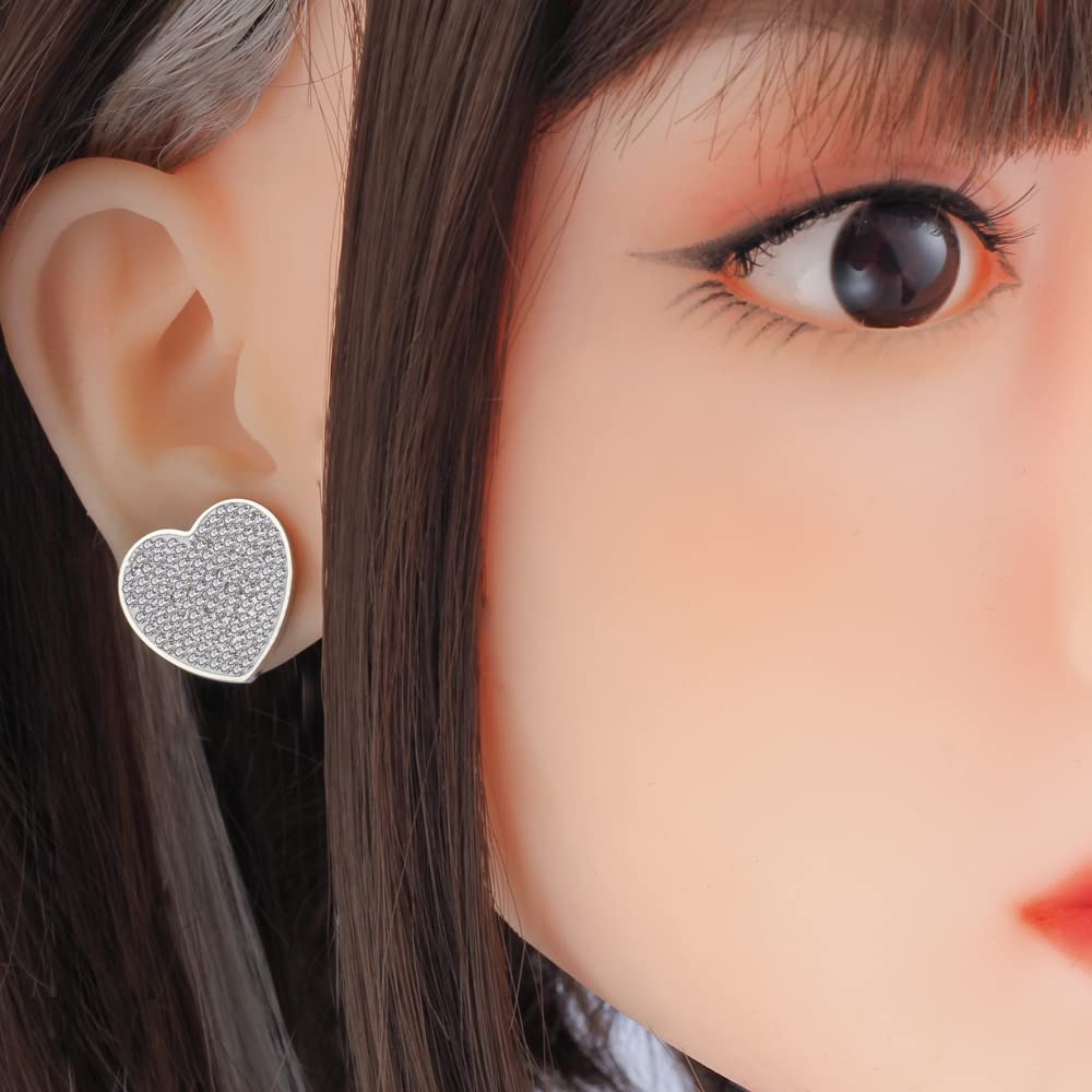 LADEMAYH 2 PCS Heart With Rhinestones Ear Plugs Tunnels Gauges for Women - Silver Stainless Steel 316L Body Piercing Basic Earrings for Stretched Earlobe 16mm=5/8"