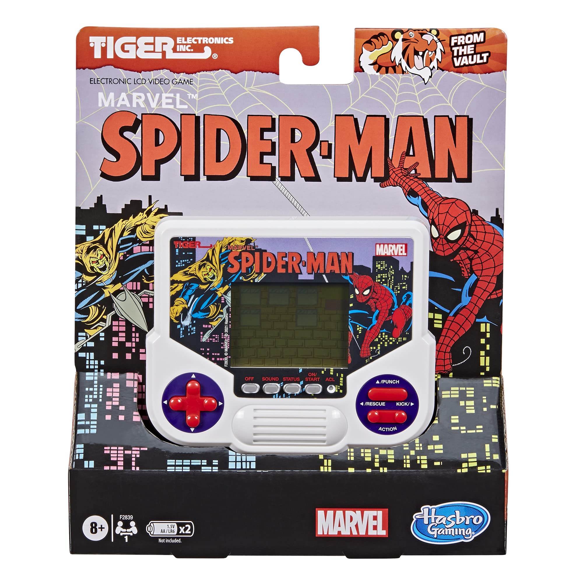 Hasbro Gaming Tiger Electronics Marvel Spider-Man Electronic LCD Video Game,Retro-Inspired 1-Player Handheld Game,Ages 8 and Up