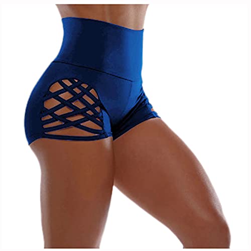 Lady Sweatpants Solid Yoga Bandage Buttocks Women's Shorts Waist High Color Pants Butt Lift Tights Blue
