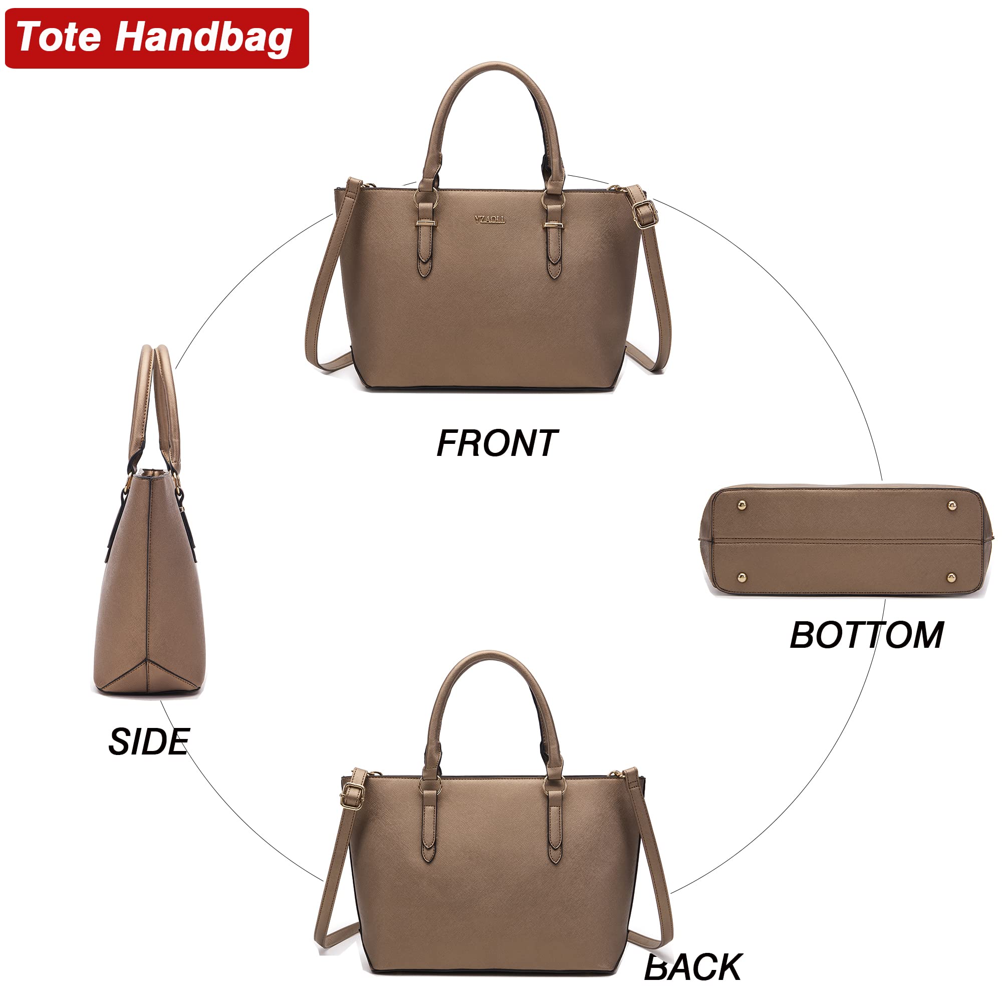 Large Totes Purses for Women Crossbody Satchel Bags Artificial Leather Women's Top-Handle Handbags,Bronze