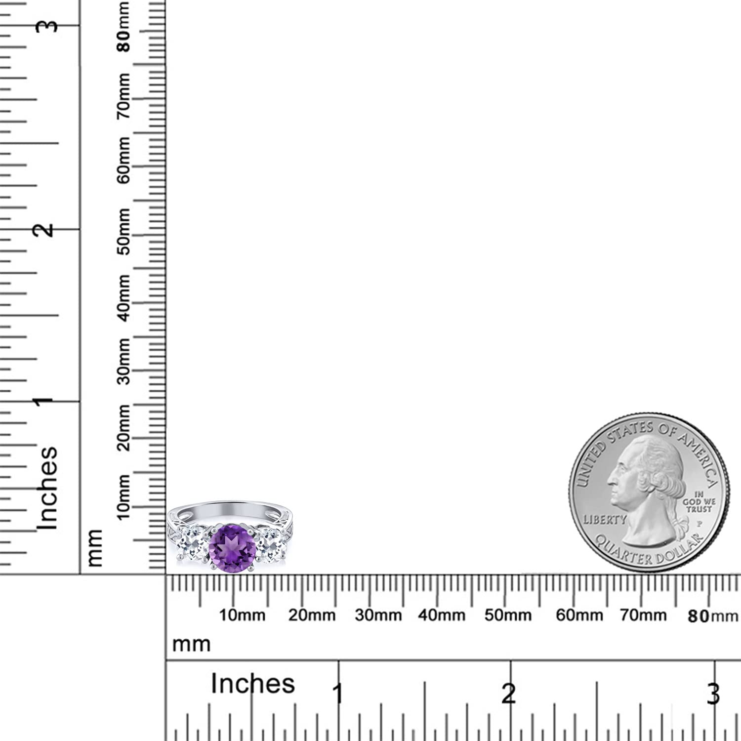 Gem Stone King 925 Sterling Silver Purple Amethyst and White Topaz 3 Stone Ring For Women (2.10 Cttw, Gemstone Birthstone, Available In Size 5, 6, 7, 8, 9)