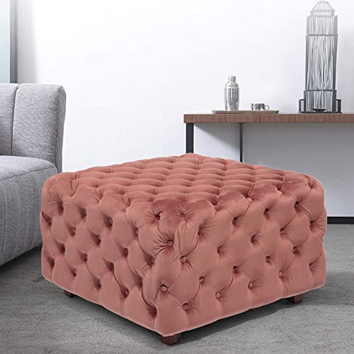 Homebeez Velvet Ottoman Bench Cube Foot Rest Stool Square Coffee Table, 27.2" W (Blush)