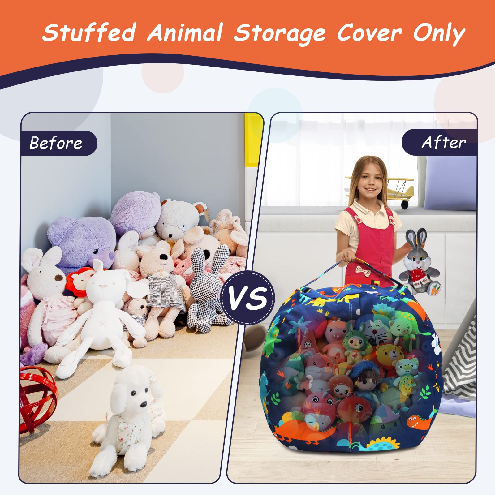 Hadieru Stuffed Animal Storage Bean Bag Chairs for Kids, Stuffable Canvas Bean Bag Cover Only Without Filler Kids Toy Storage Organizer(Star)