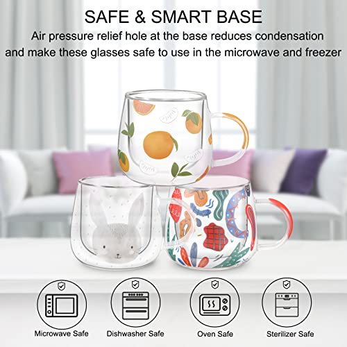 KASOGRY Coffee Cup Clear Coffee Mug, 11oz Double Wall Glass Tea Cup, Insulated Layer Borosilicate Glass Mugs, Handcrafted Funny Coffee Mugs for Women/Men Gift Hot Beverage-Bunny