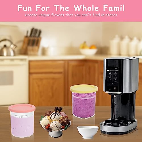 XSKPNTLTD2 Ice Cream Pints Container and Lids Replacement Compatible with Ninjia, 24 oz Cream Pints with Scoop Compatible with Creami Deluxe NC500 Series ice Cream Makers(2 PACKS)…