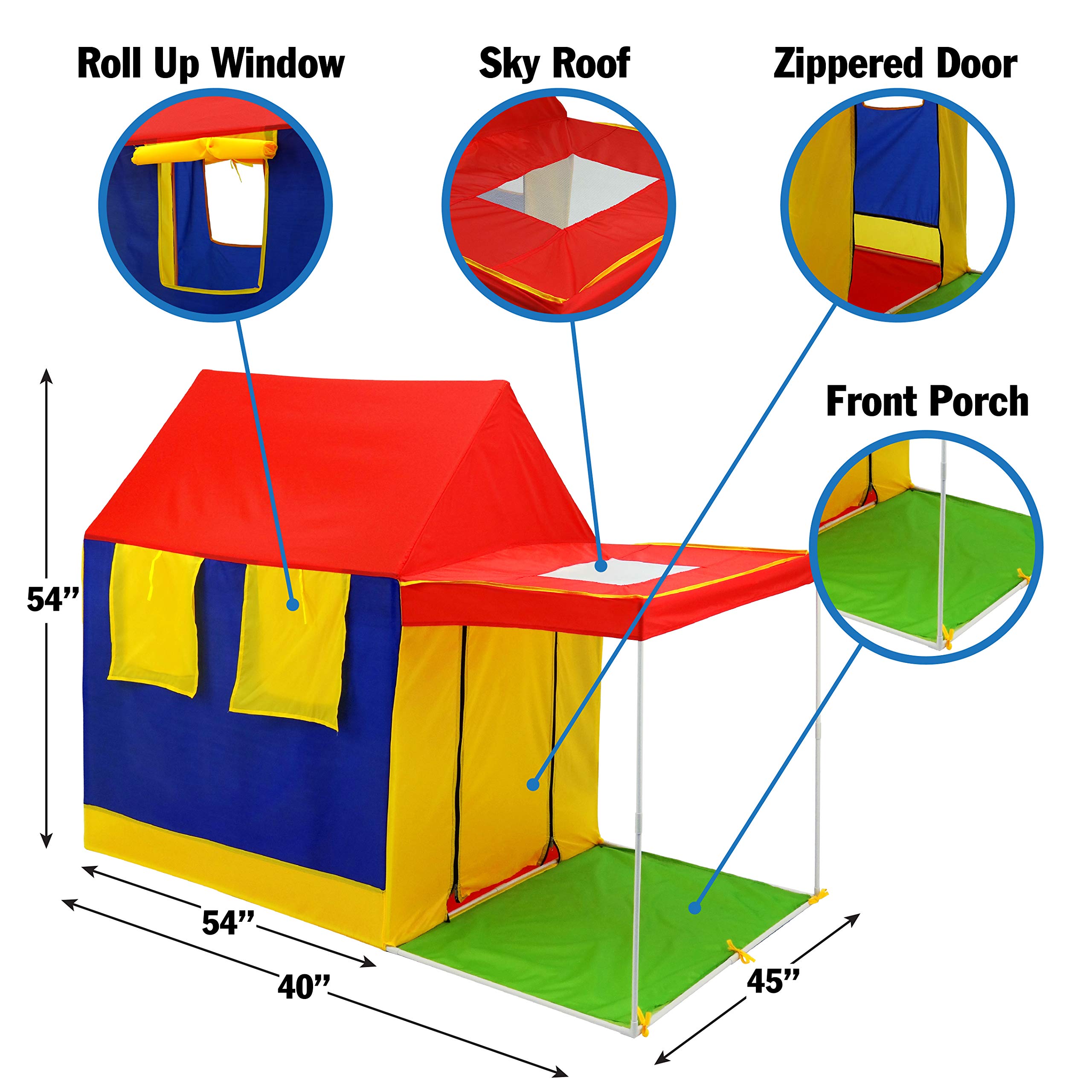 GigaTent MY FIRST SUMMER HOUSE PLAY TENT 4 LARGE WINDOWS with SKYLIGHT Pitch roof designed to look like a real house Easy to set up