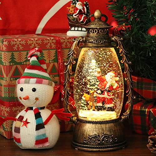 Wondise Lighted Christmas Snow Globes Musical Lantern Santa with Timer, Battery and USB Powered, Santa Resin Statue Spinning Water and Swirling Glitter Holiday Decor