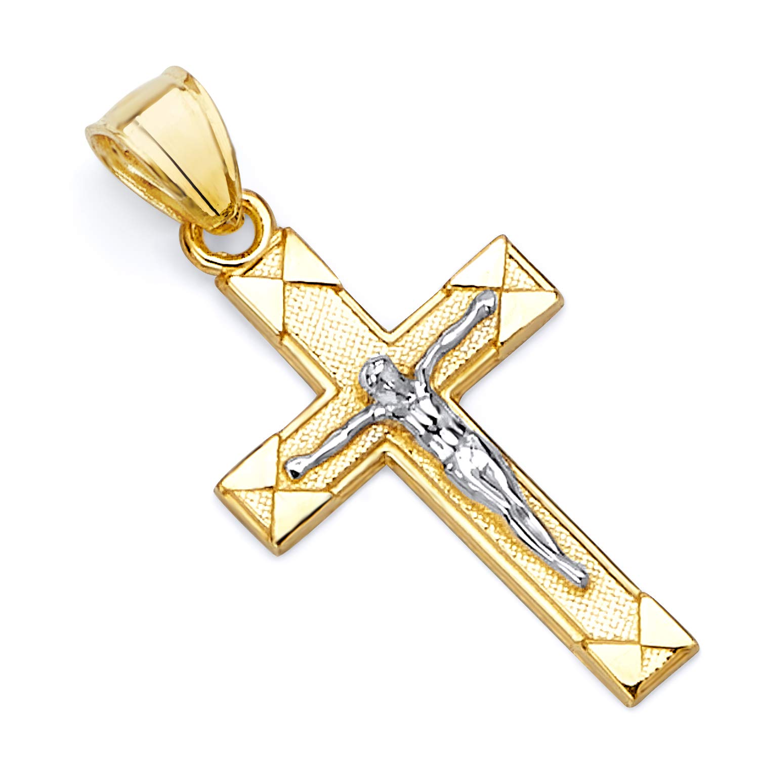 GoldenMine Fine Jewelry Collection 14k Two Tone Gold Jesus Cross Religious Charm Pendant