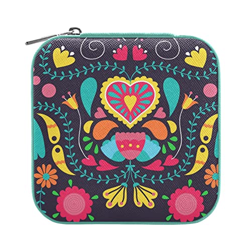 Tatenale Travel Jewelry Case Box Small Mini Jewelry Organizer Display Storage for Ring Earrings Necklace Girls Women Men Floral Black Aqua