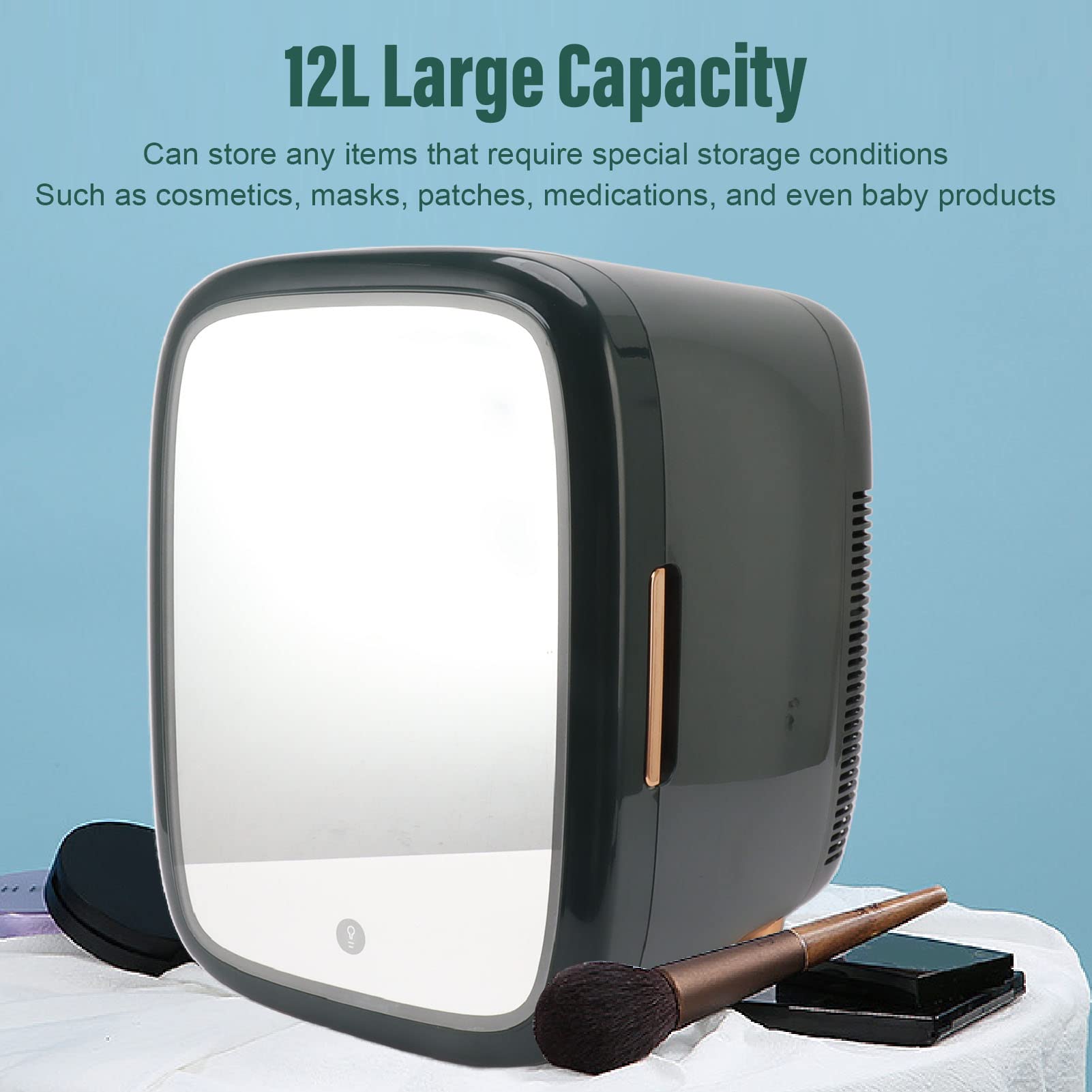 GOWENIC 12L Mini Fridge, Mirrored Beauty Fridge with LED Lighting, Portable Thermoelectric Cooler and Warmer Refrigerators, Personal Refrigerator for Skin Care, Cosmetics, Beverage (US)