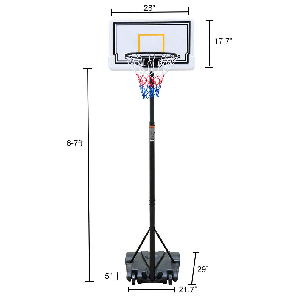 HaoKang Portable Basketball Hoop with Adjustable Height System Outdoor 28" Background and Wheels for Teenager