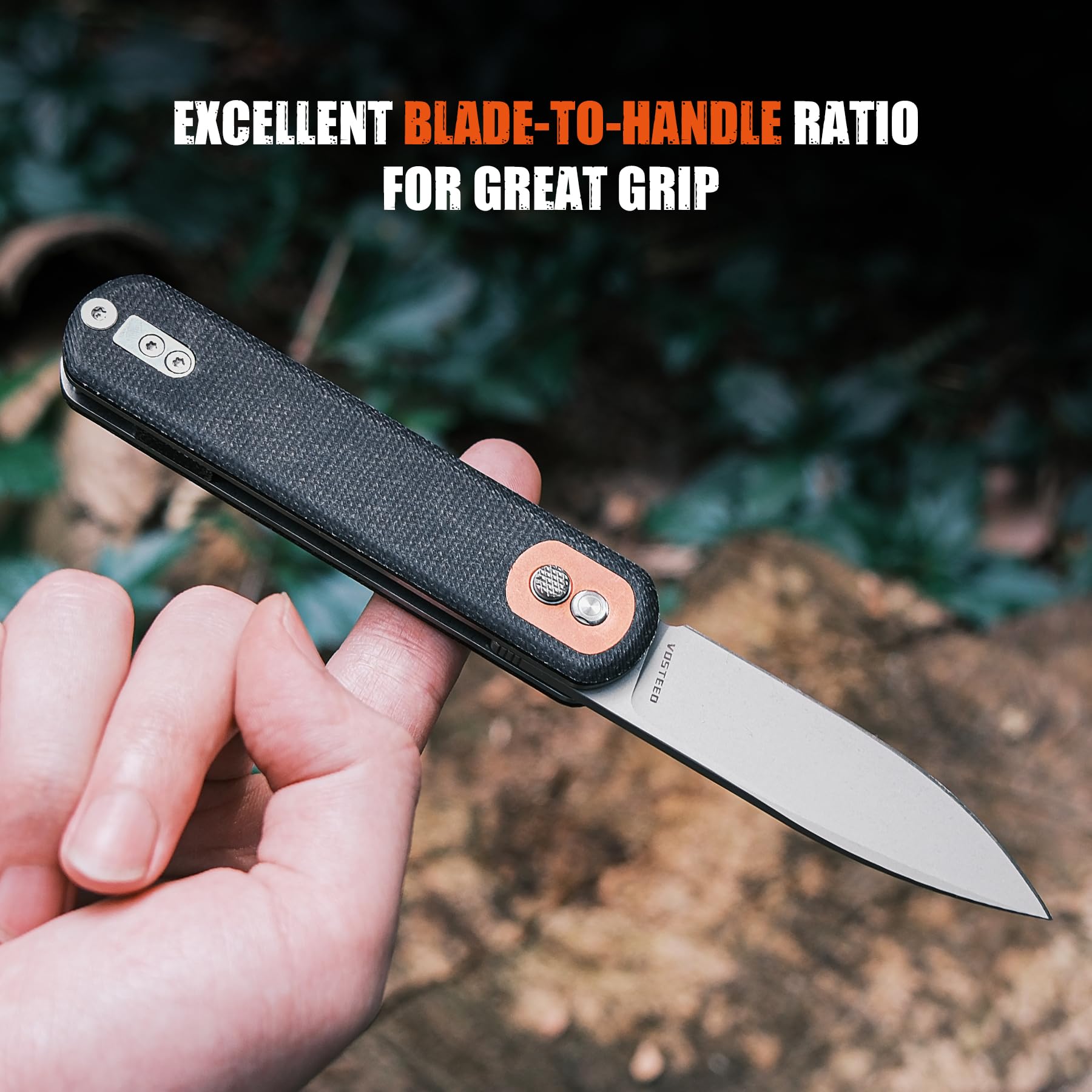 Vosteed Corgi Small Folding Knife, Flipper Knife with Clip for Men Women Gifts, Patented Trek Lock Pocket Knife 2.99" Sandvik 14C28N Blade, Micarta Handle for EDC
