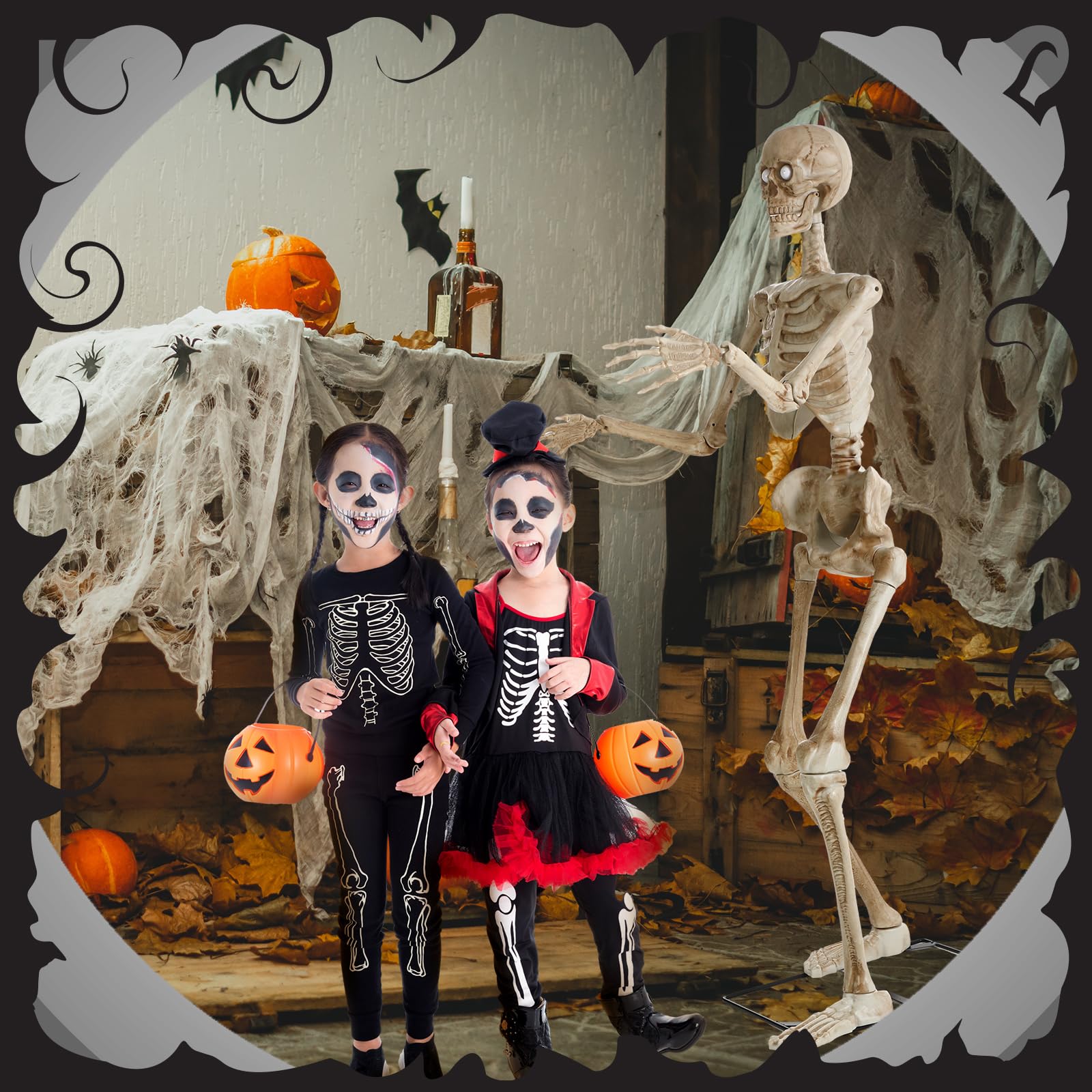 Jenaai 5.3 Ft Halloween Skeleton Decoration Skeleton Grim Animatronic Talking with Creepy Sound Effect, Full Body Posable Human Bones, LED Realistic Glowing Movable Eyeball, for Halloween Party Yard