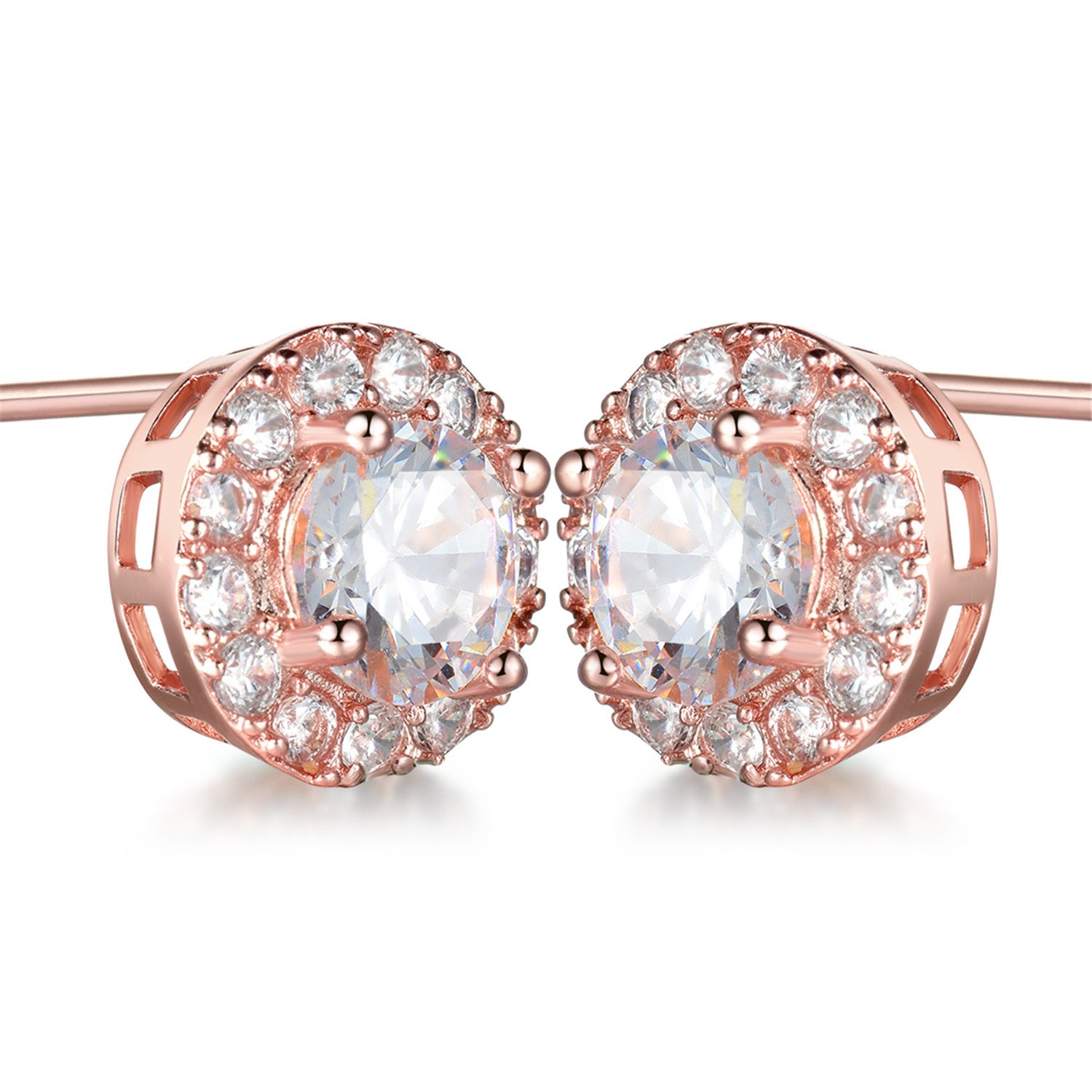 GULICX Halo Stud Earrings Round CZ Cubic Zirconia for women Silver/Gold Plated/Rose Gold Plated
