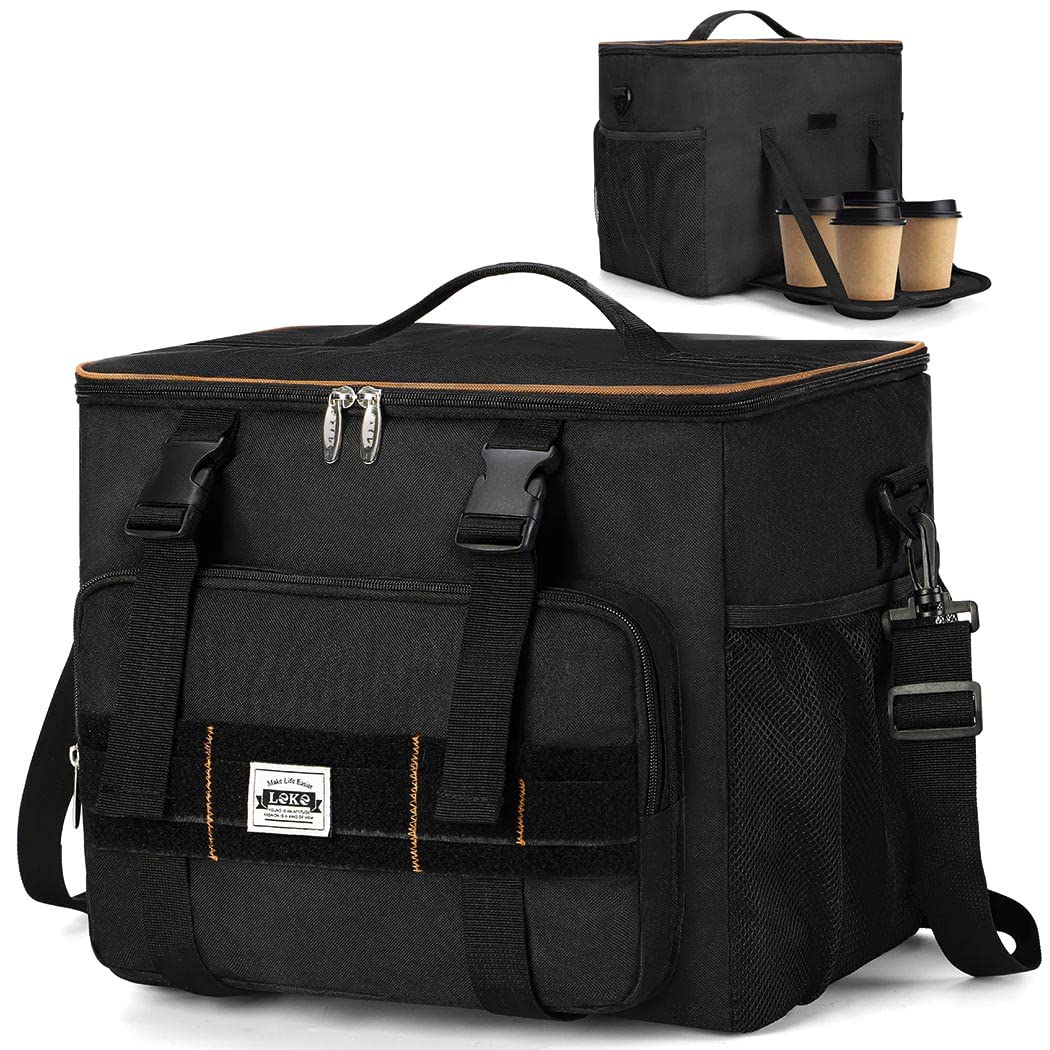 Lekebobor Cooler Bag 50Cans 30L Large Lunch Bag for Men Insulated and Collapsible Picnic Bag with Cup Holder, Black