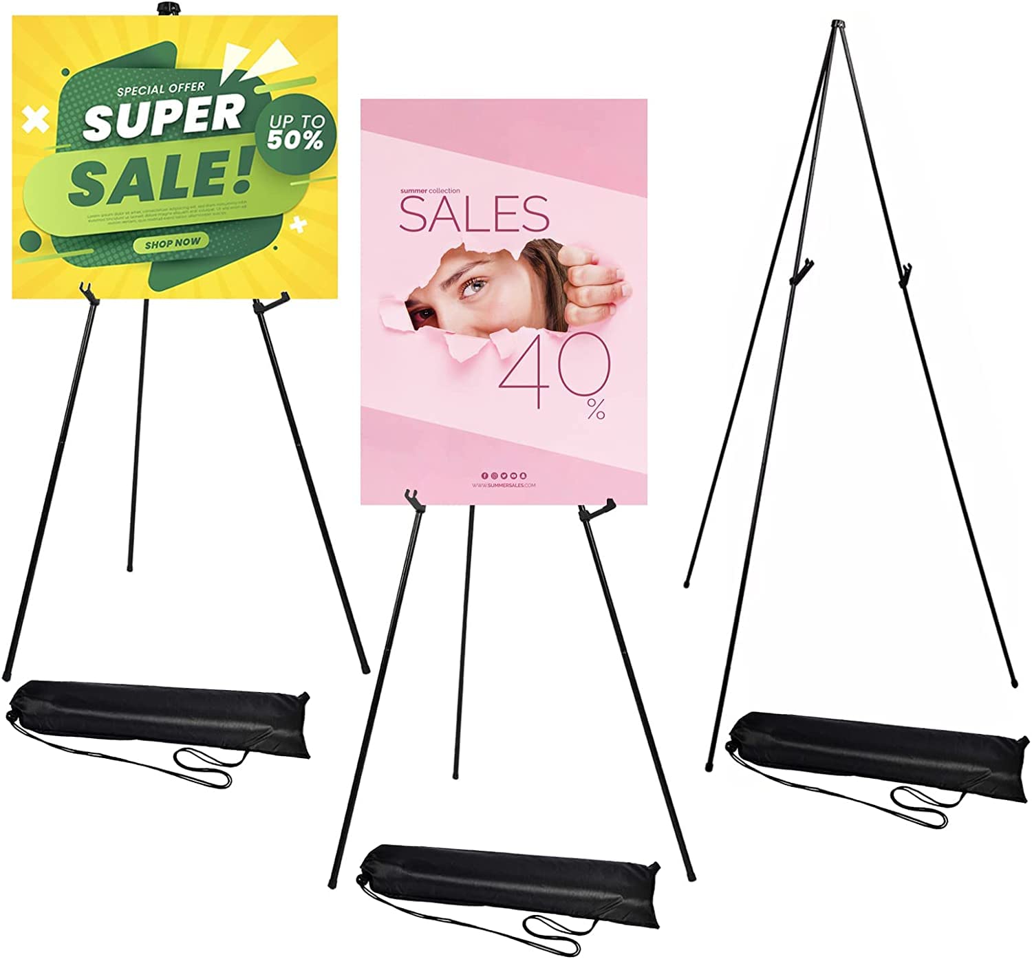 IN WHICH BAY 63" Tall Folding Easel for Display, Instant Poster Easel, Floor Standing Easel Wedding Sign Stand Black Steel Metal Telescoping Art Easel Stand (BLACK-1PACK)