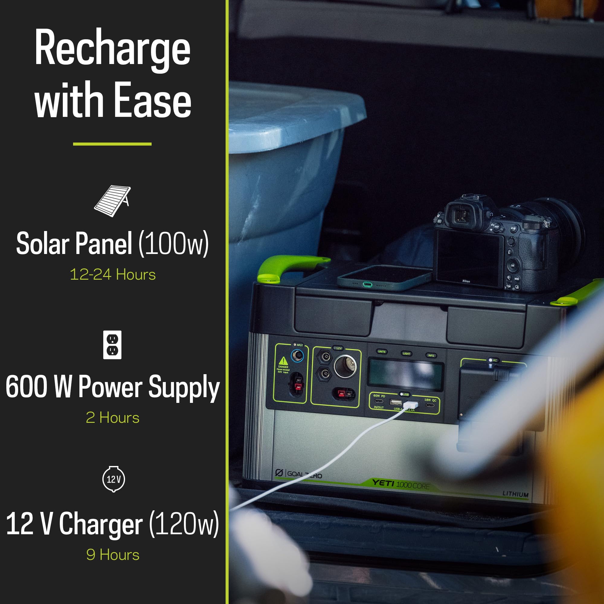 Goal Zero Yeti 1000 Core Portable Power Station, 1,000 W, Solar-Powered Generator (Solar Panel Not Included), USB-A/USB-C Ports and AC Outlets, Power for Camping (Yeti 1000 Core + Boulder 100BC)