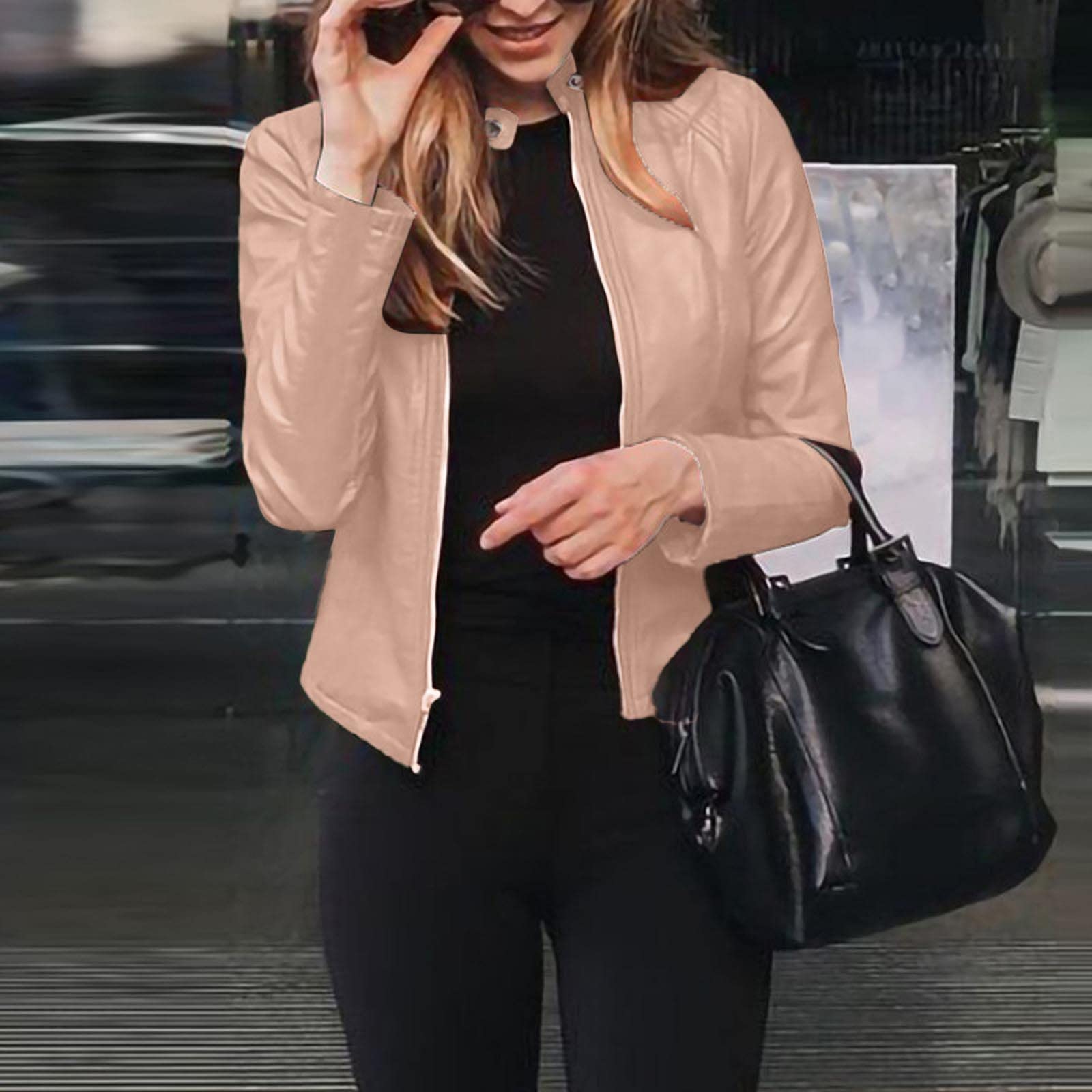 haoricu Ladies Up Leather Outwear Women's Plus Size Faux Suede Motorcycle Jacket Bomber Jacket