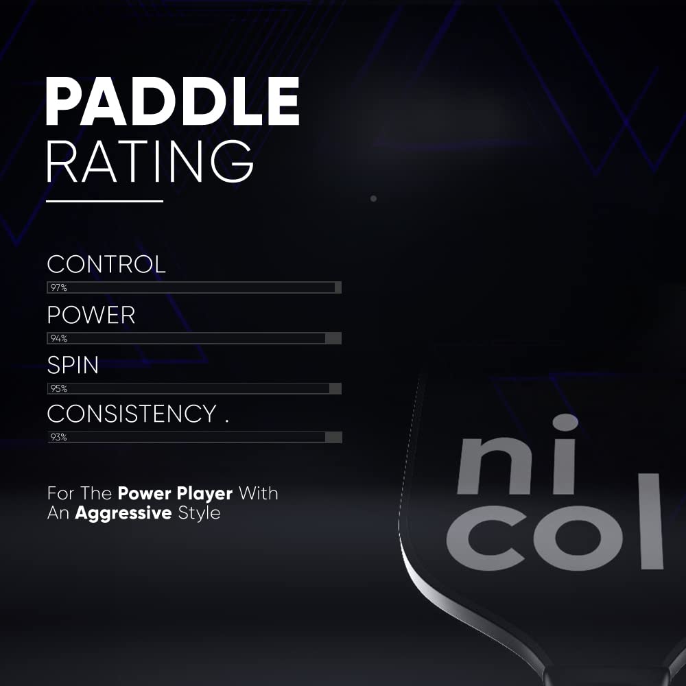 Nicol Pickleball 2024 P-One Elongated Pickleball Paddle - T700P Processed Carbon Fiber Pickleball Paddle for Increased Spin & Control - Aerodynamic Curved Pickleball Racket with Elongated Handle