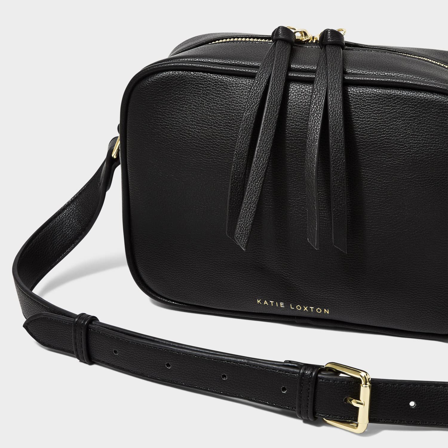 KATIE LOXTON Isla Womens Small Vegan Leather Adjustable Strap Convertible Crossbody Clutch Handbag Purse Black