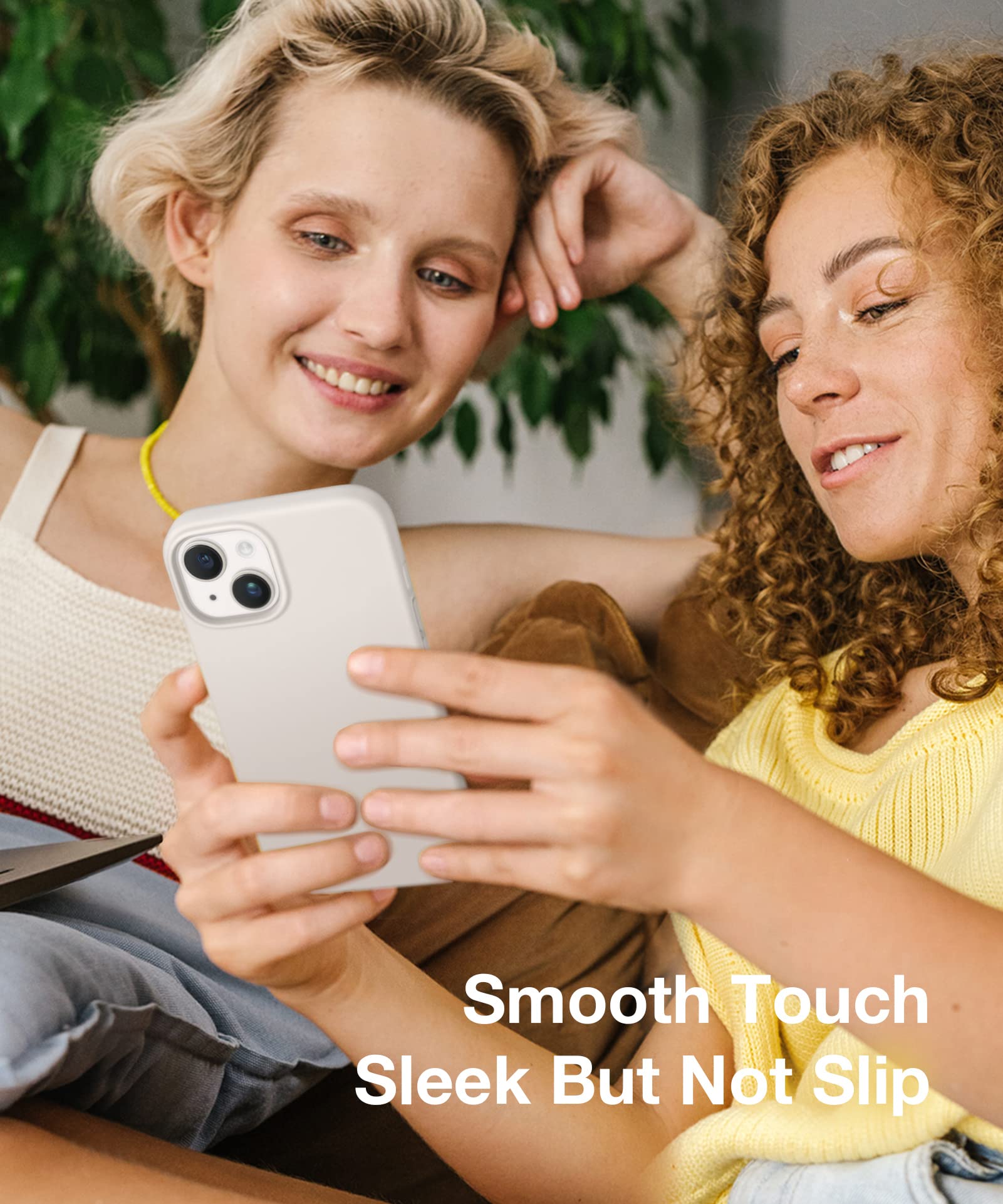 GONEZ for iPhone 14 Case Silicone, with 2X Screen Protector + 2X Camera Lens Protector, [Soft Anti-Scratch Microfiber Lining], Liquid Silicone Shockproof Protective Phone Cover 6.1", Stone