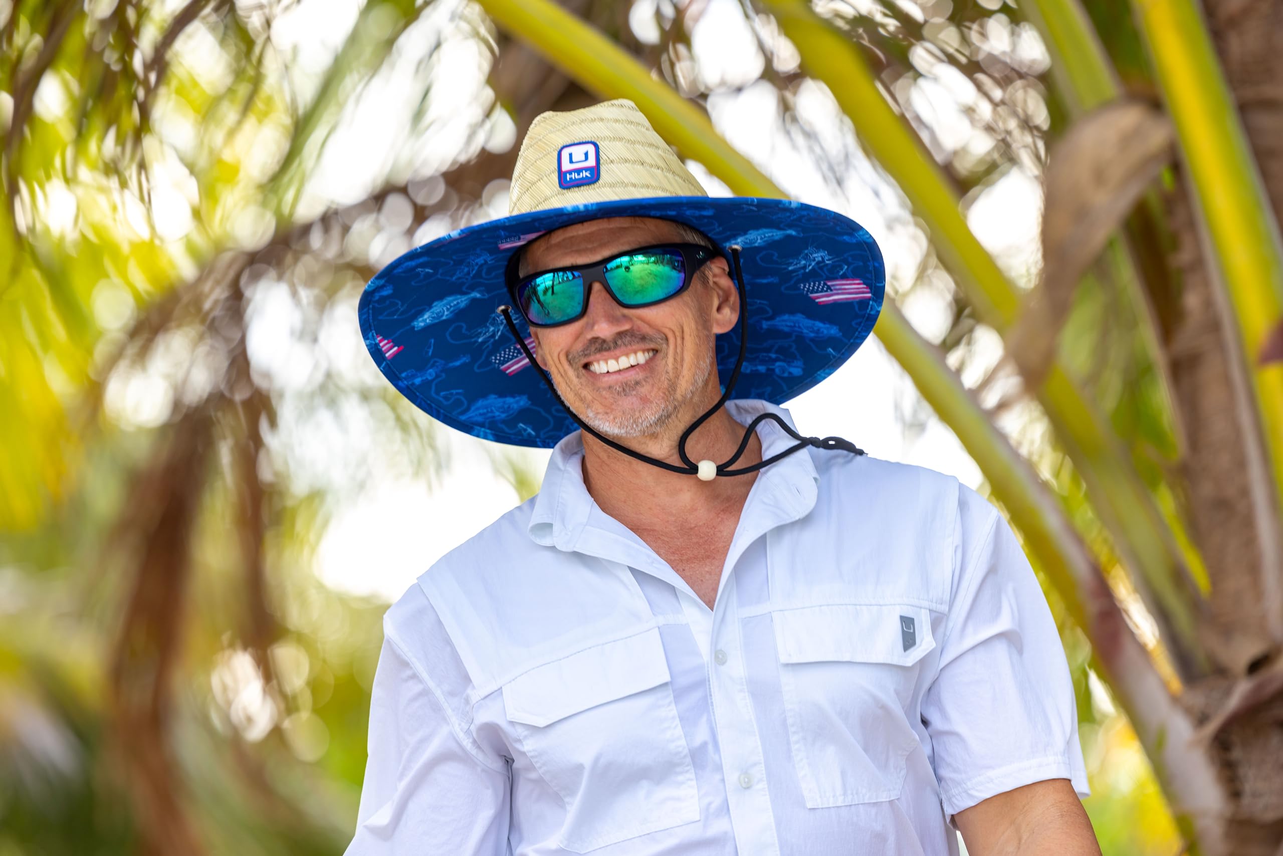HUK Men's Standard Camo Patch Straw Wide Brim Fishing Hat, Palm Slam-Oyster, One Size