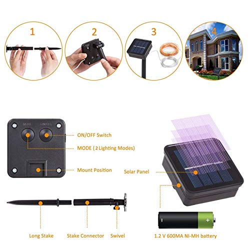 HGKFJH Solar Outdoor Indoor 50LED Copper Wire String Outdoor Home Waterproof lamp String with Landscape Garden Lighting