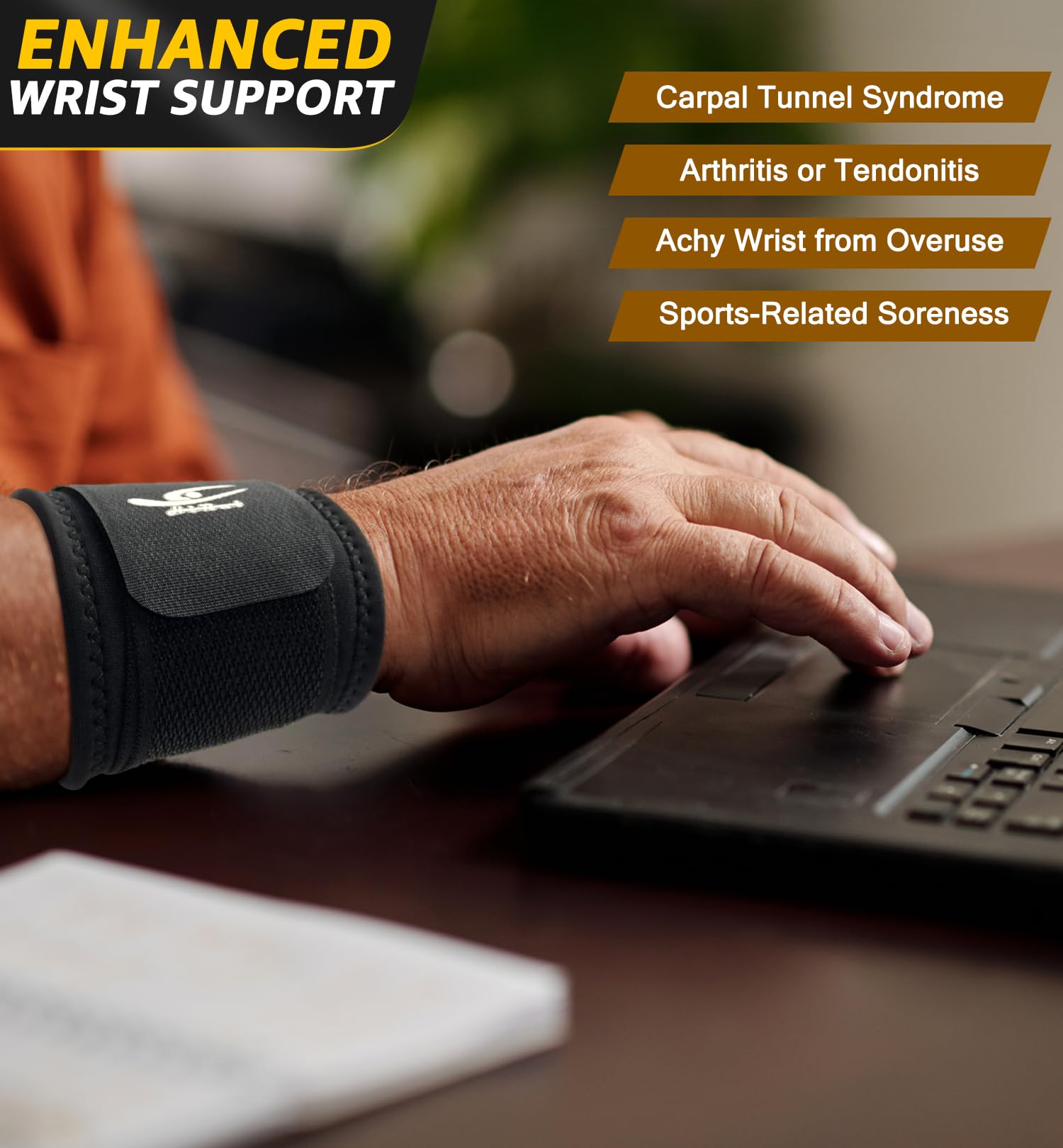 HiRui 2 PACK Wrist Compression Strap and Wrist Brace Sport Wrist Support for Fitness, Weightlifting, Tendonitis, Carpal Tunnel Arthritis, Pain Relief-Wear Anywhere-Unisex,Adjustable