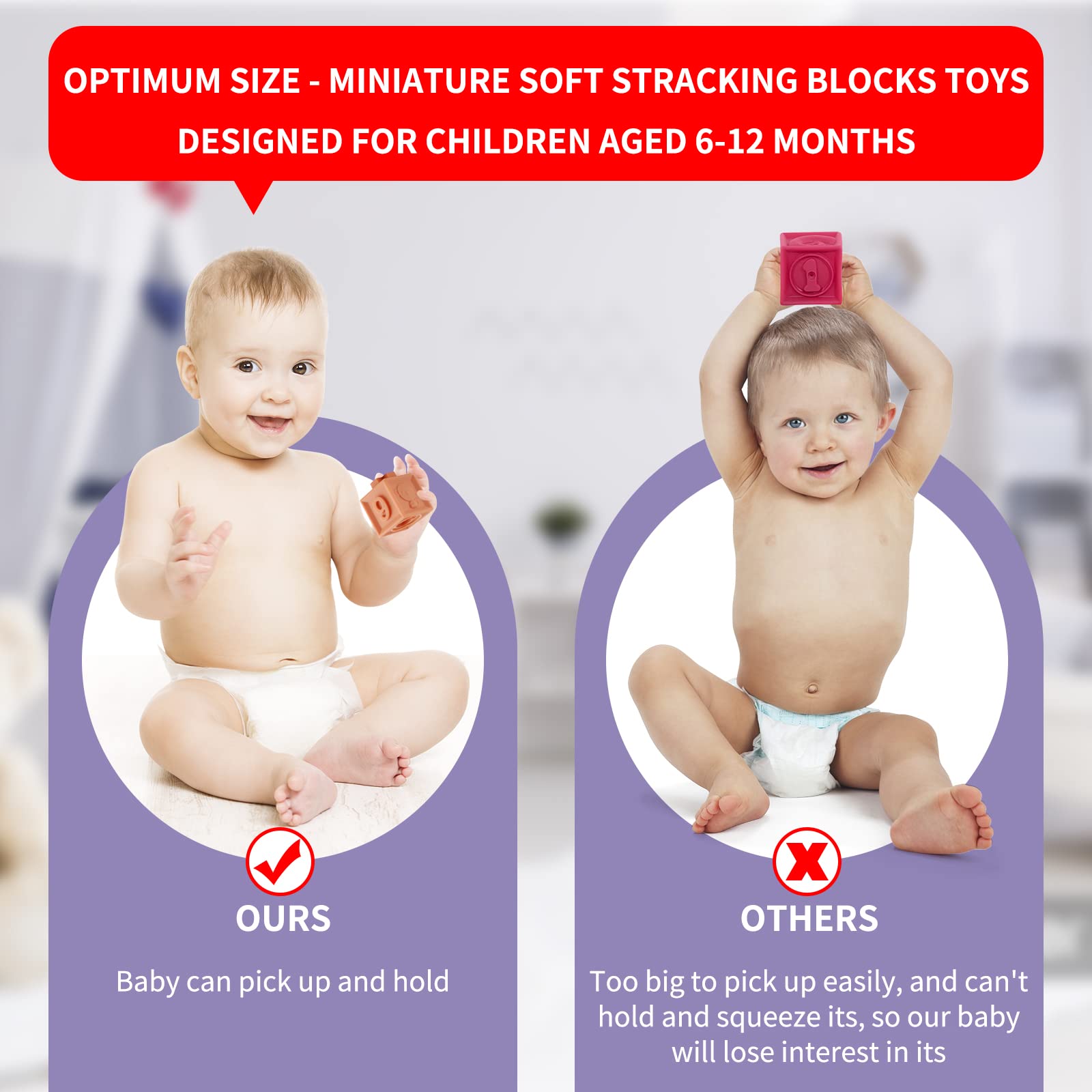 LENDOD Baby Soft Stacking Blocks Toys 12 PCS Educational Squeeze Infant Toys Play with Numbers Animals Shapes Textures for Toddlers Babies 6 9 12 Month 1 2 3 Year Old