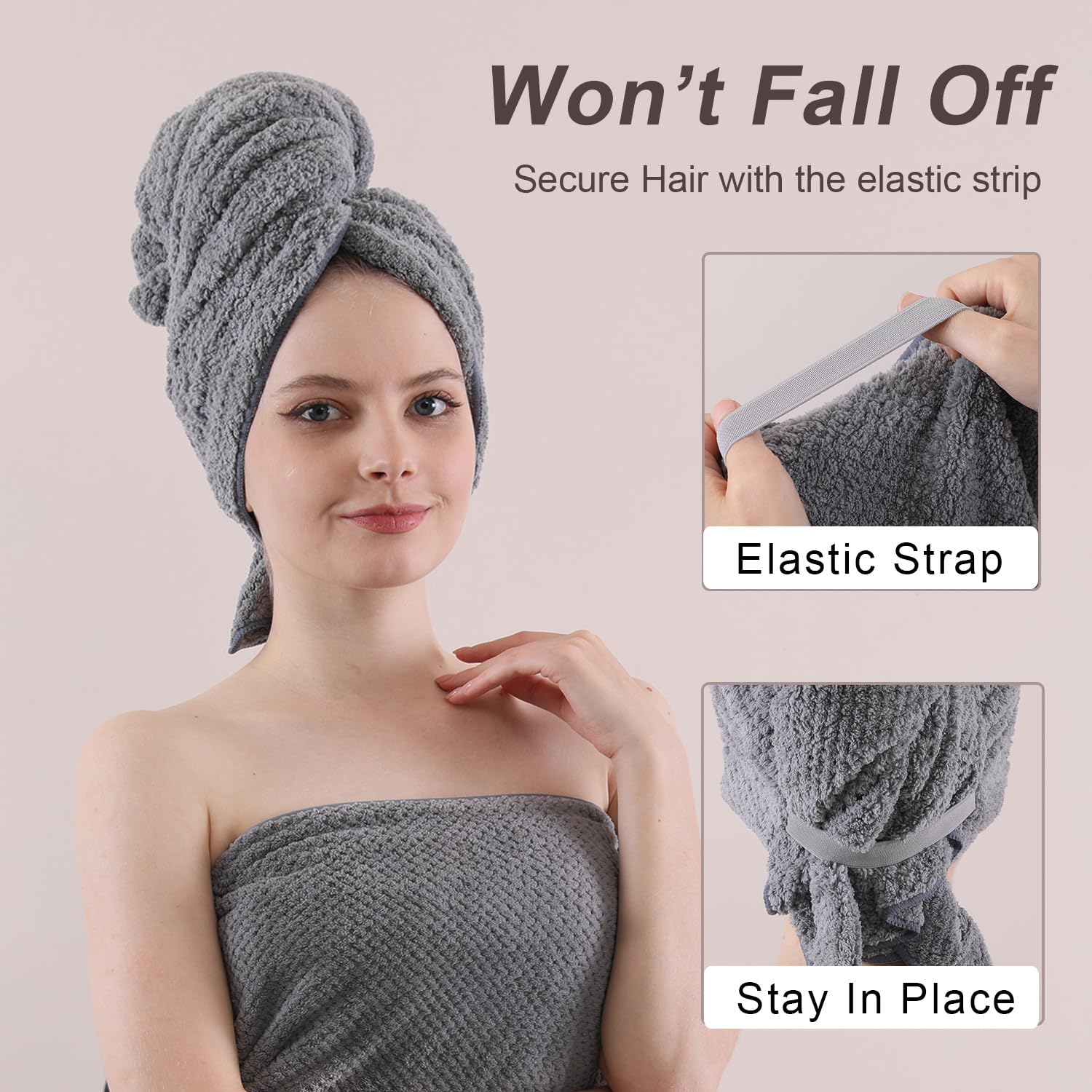 Gray Bath Towels Set,4 Oversized Large Bath Towels Sheet,4 Anti Frizz Hair Towel Wrap-600 GSM Oversized Bath Sheet,Extra Large Microfiber - Quick Dry,Highly Absorbent,Super Soft Bathroom Towel Set
