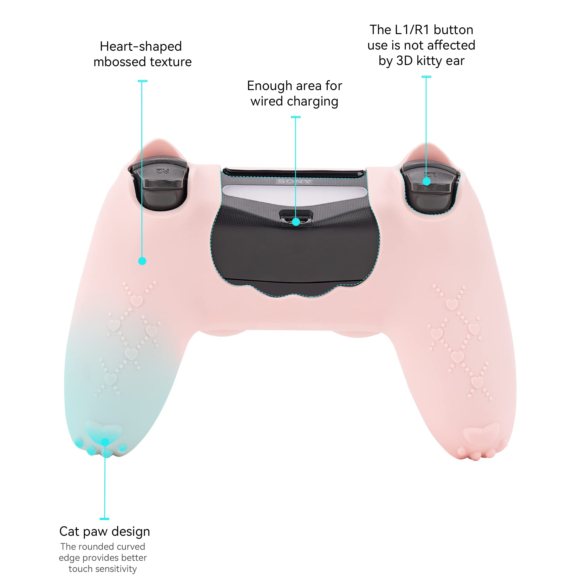 GeekShare Cat Paw PS4 Controller Skin Anti-Slip Silicone Skin Protective Cover Case for Playstation 4 DualSense Wireless Controller - Pink