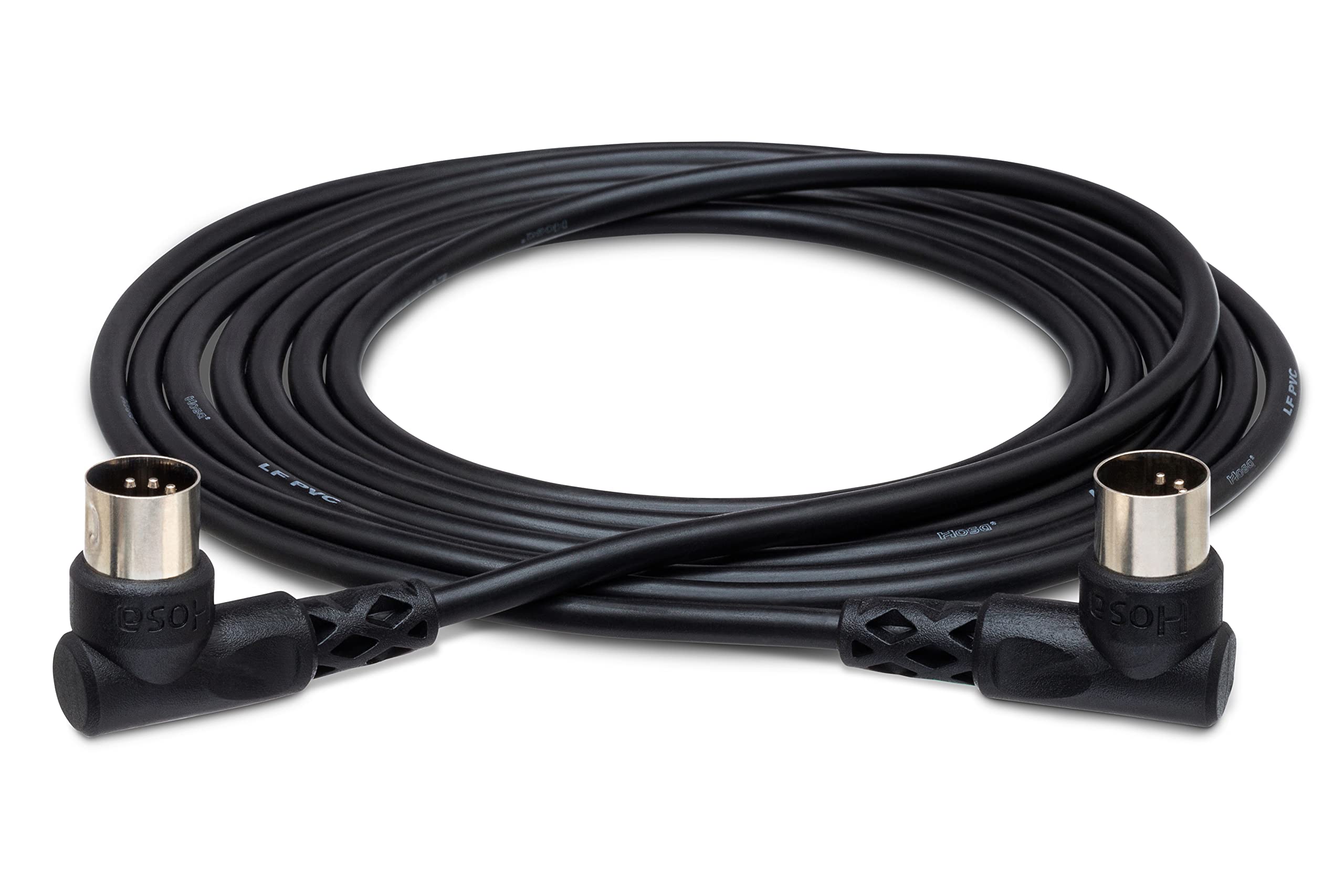 HOSA MID-303RR Right Angle 5-Pin DIN to Right Angle 5-Pin DIN MIDI Cable, 3 Feet Black & MID-301BK 5-Pin DIN to 5-Pin DIN MIDI Cable, 1 Foot