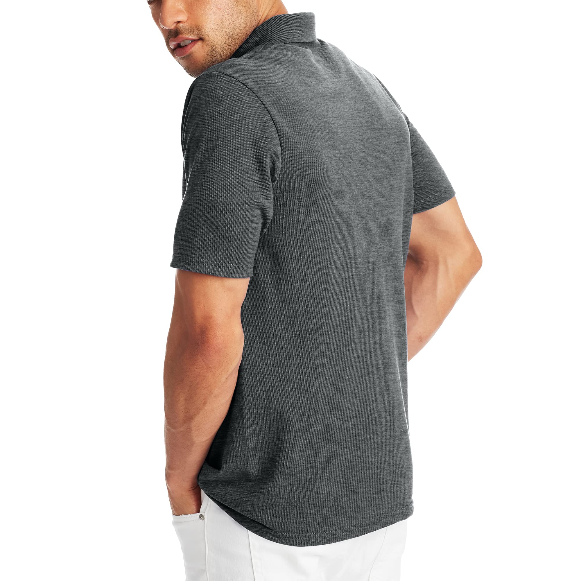 Hanes Men's Short Sleeve X-Temp W/ FreshIQ Polo, Charcoal Heather, Large