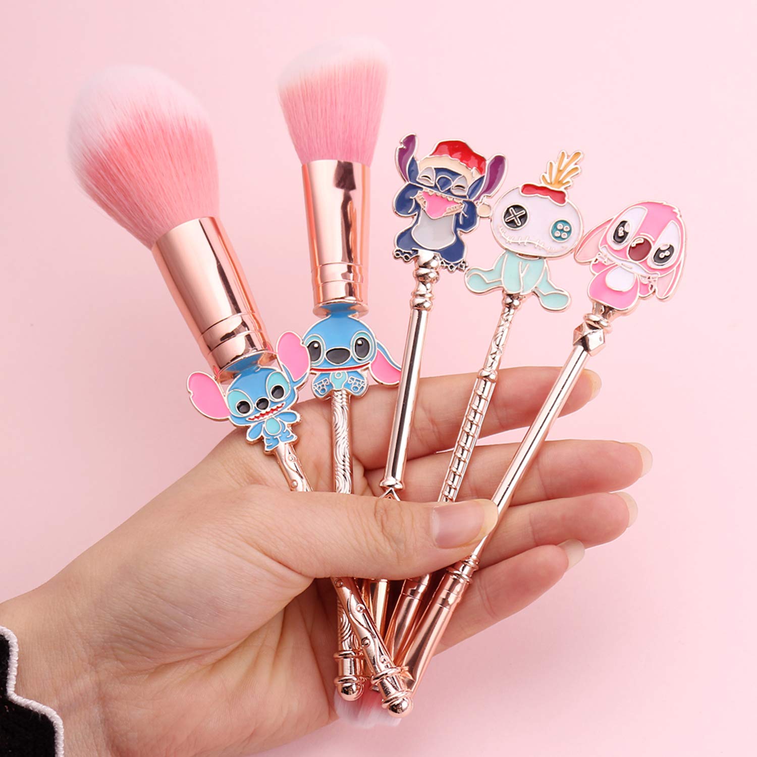 Interstellar Baby Makeup Brushes Set with 5Pcs Creative Stitch Theme Cosmetic Brushes Set, Premium Synthetic Foundation Eyeshades Brush Set Best Gift for Young Girl Women