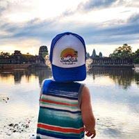 Grom Squad Kids Trucker Hat - Mesh Adjustable Baseball Cap for Boys & Girls - Baby, Infant, Toddler, School-Age Sizes (5-10yrs (Super), Sunrise to Sunset, Royal/White)
