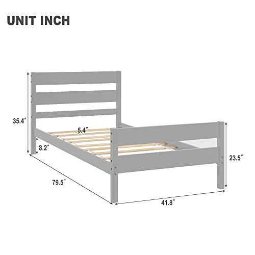 Tensun Twin Bed with Headboard and Footboard,Wooden Bed Frame for Girls Boys,No Box Spring Needed, Easy Assembly,Grey