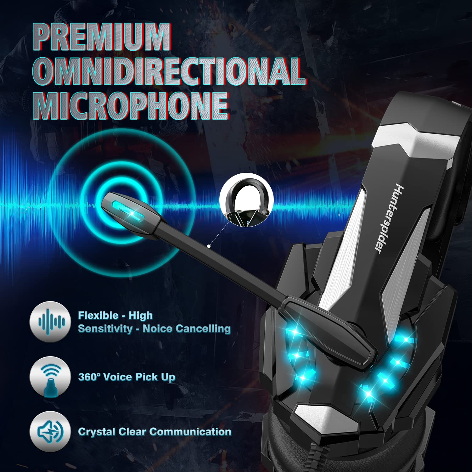 Hunterspider Gaming Headset, Gaming Headphones with Microphone, Noise Cancelling Stereo 7.1 Surround Sound Headset with Mic for PS4 PS5 PC Xbox MAC (Adapter Not Included)