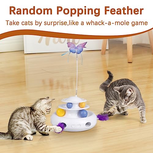 Gyuzh Cat Automatic Toy,3 in 1 Interactive cat Toys,Automatic Interactive Cat Toys USB Rechargeable with Feather and Butterfly Balls for Indoor Cat Kitten