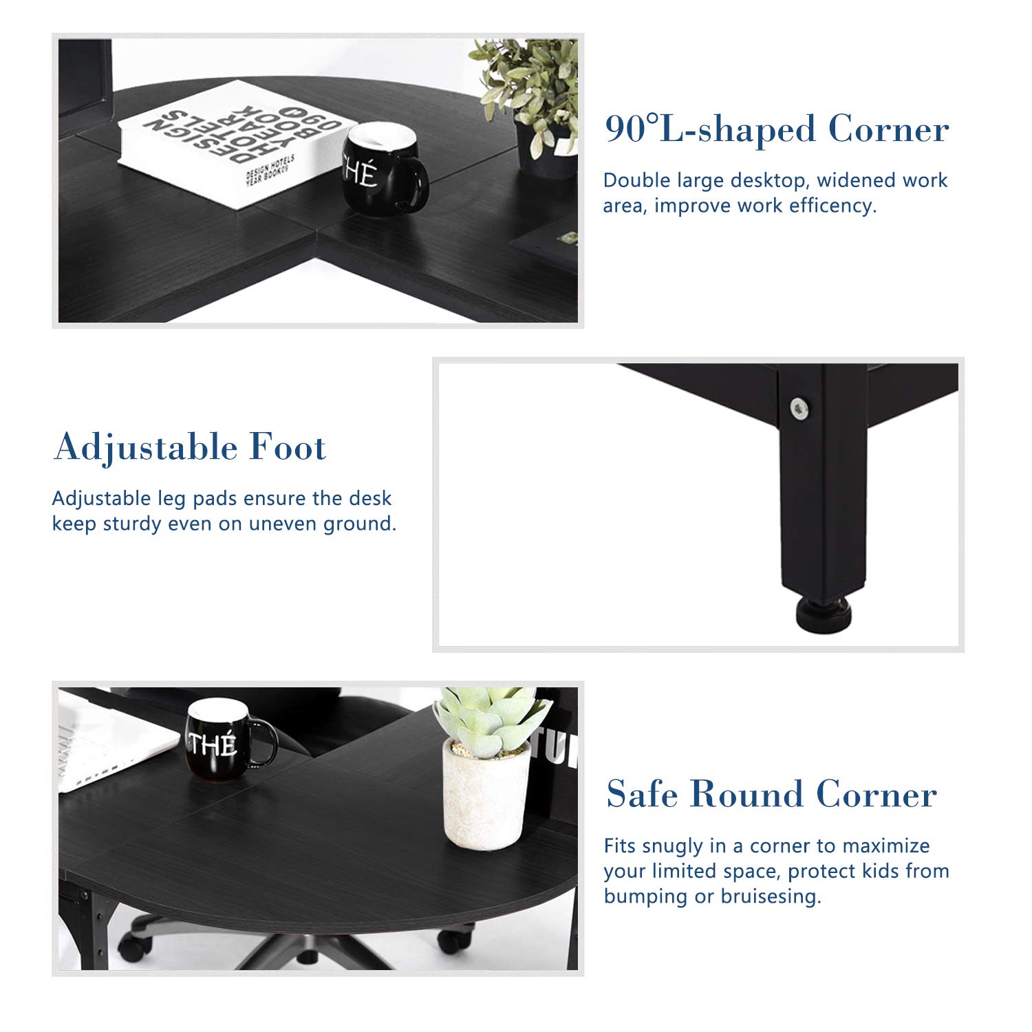 H&A 55"x55" L-Shaped Desk Home Office Corner Computer Desk PC Laptop Solid Support