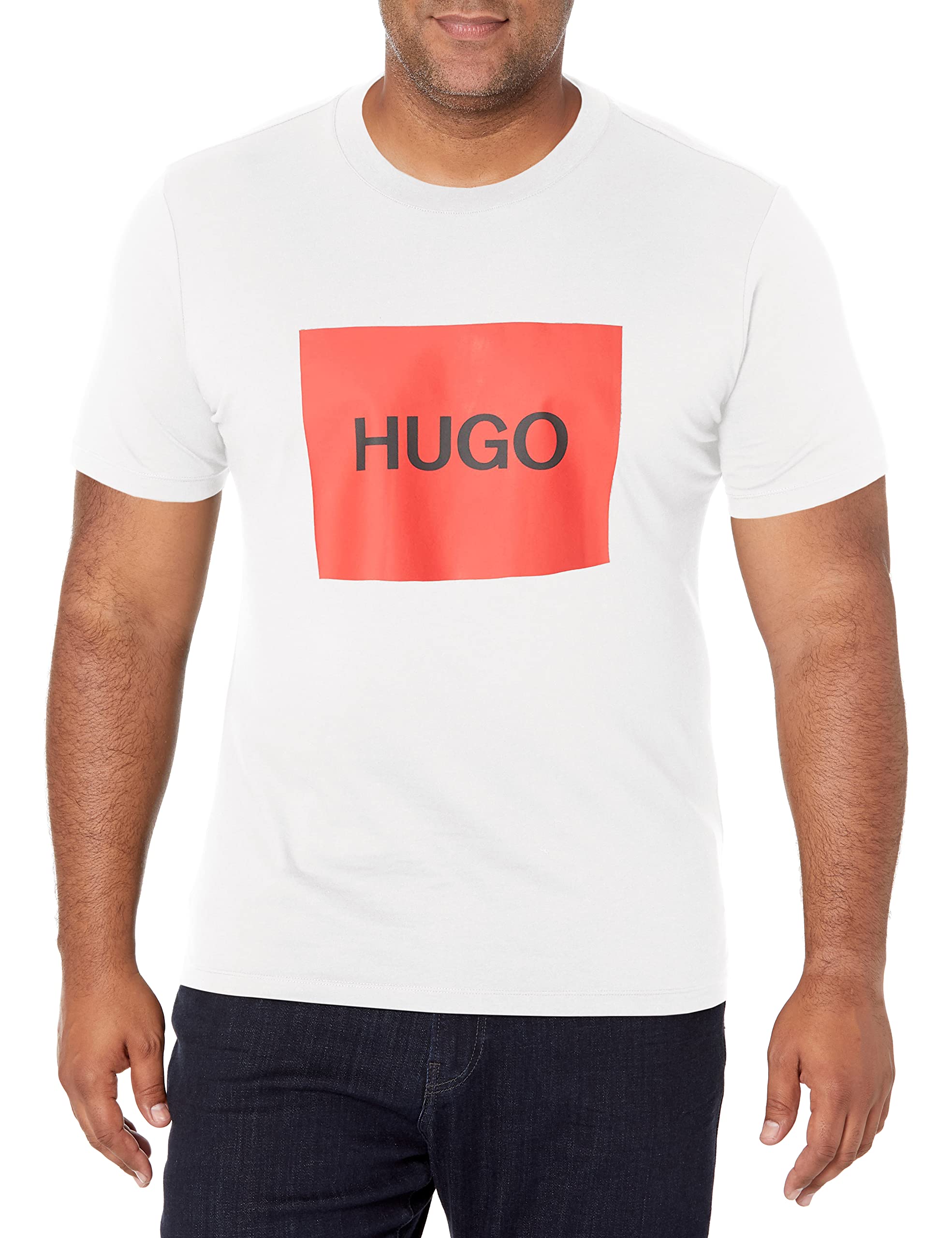 HUGO Boss Men's Dolive Crew Neck Logo Box Jersey T-Shirt, White Chalk, Medium