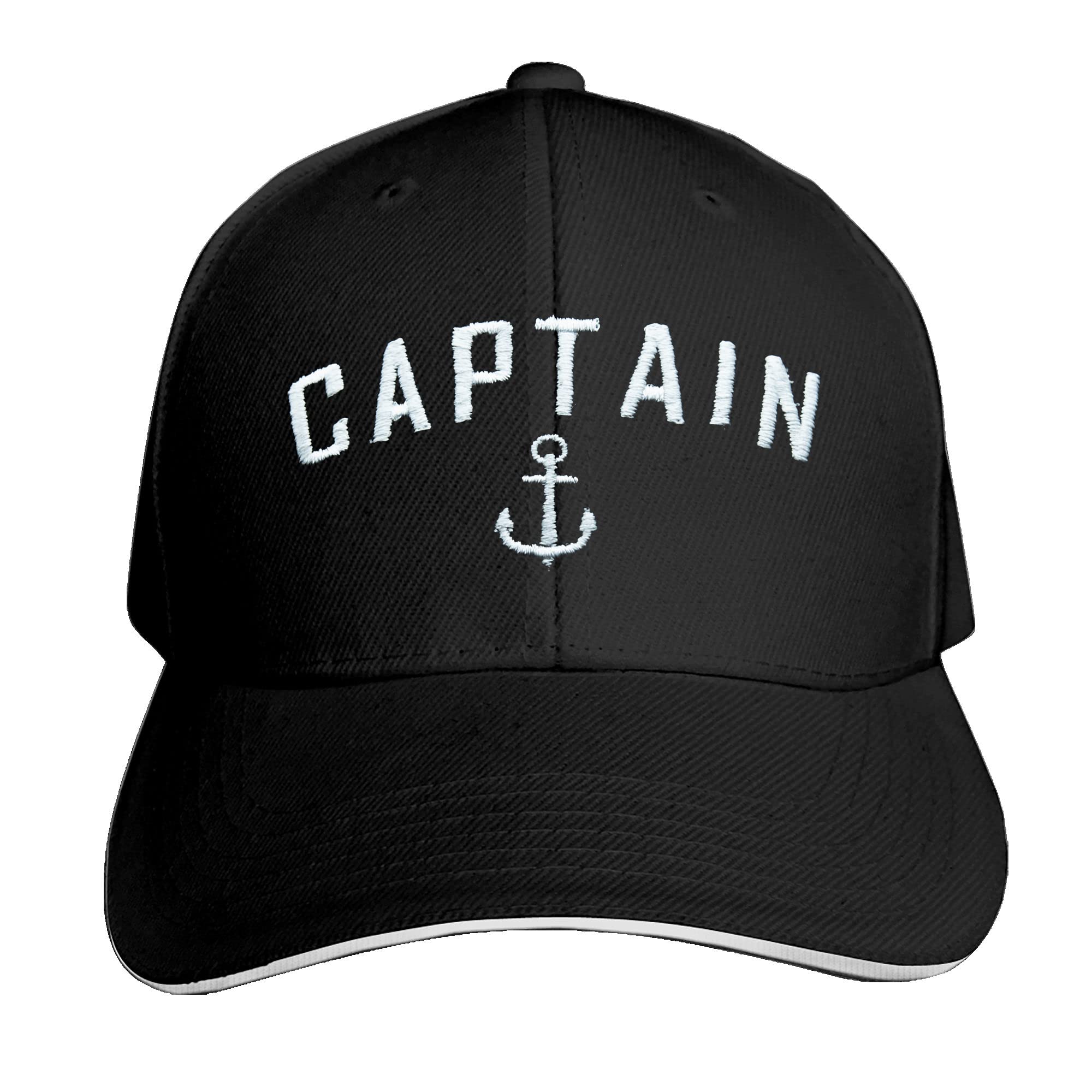 Lavviiga Captain Hat Matching Skipper Boating Baseball Caps Nautical Marine Sailor Hats Unisex Adjustable Washed Cotton Denim 3D Pattern Cap for Men and Women Black