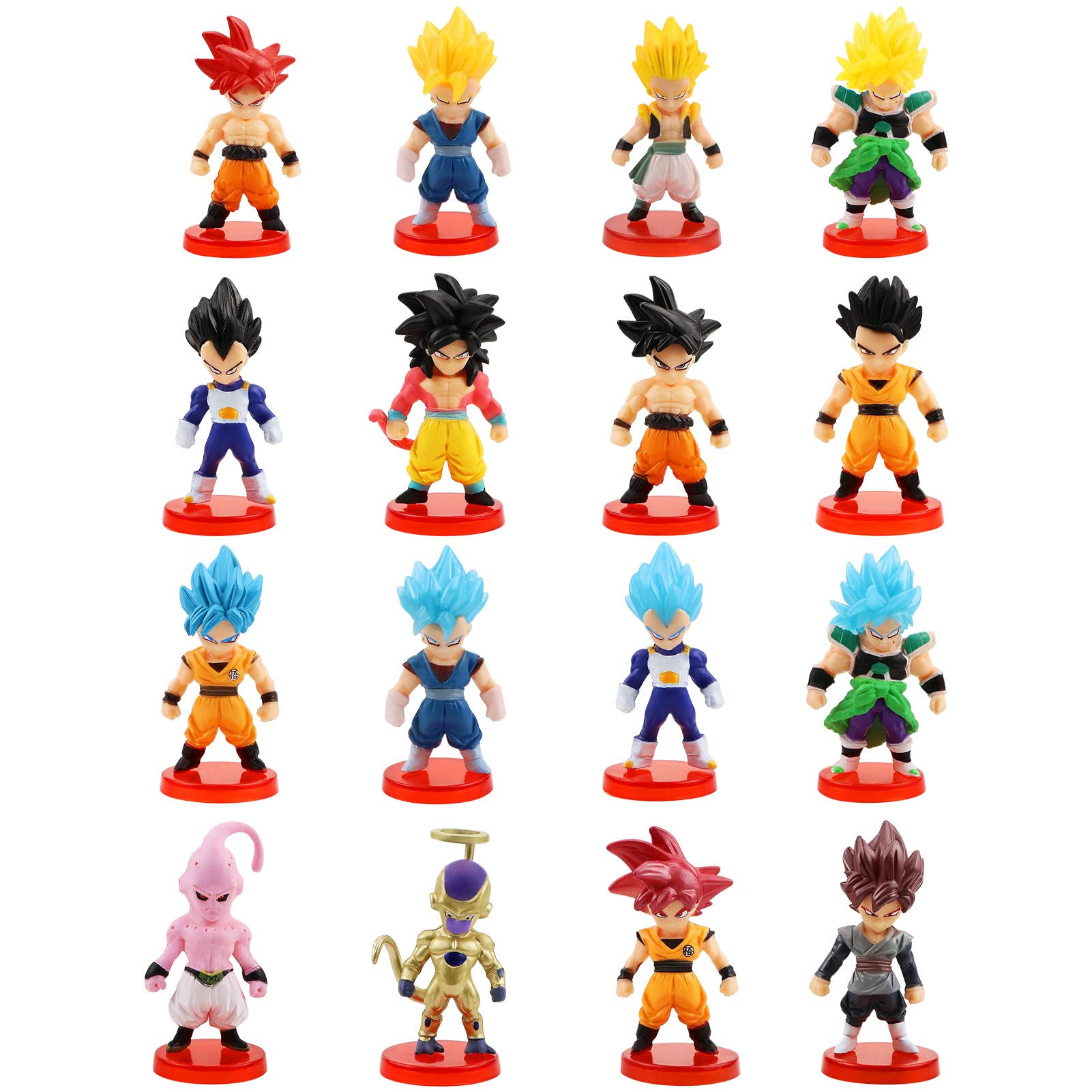 HONGFENG 16 Pack DBZ Anime Cartoon Cake Toppers,3" Goku Figures Cake Toppers Set.