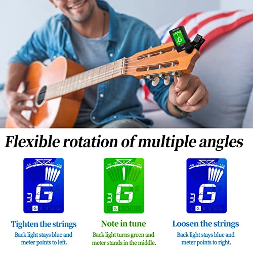 Guitar Tuner and Guitar Capo, Clip-On Tuner with Rosewood Color Capo for Acoustic Electric Guitar Bass Ukulele