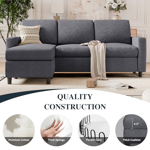 SUNLEI Sectional Sofa Couches for Living Room, L Shaped Couch with Reversible Chaise, Modern Linen Convertible Sectional Sofa for Small Space as Apartment, Grey
