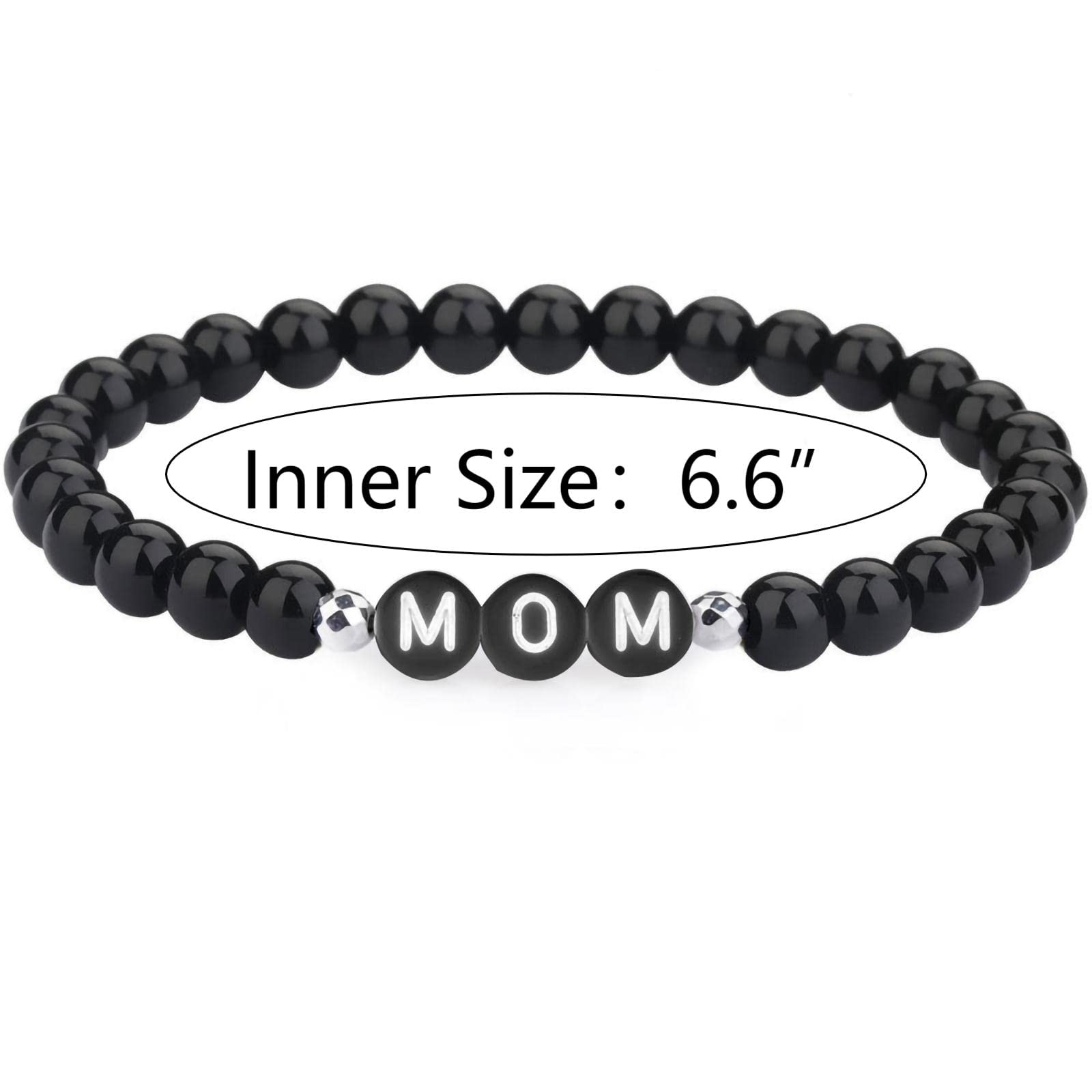 JUVJEW Initial Bracelet for Men Women,6mm Stretch Black/Write Letter Bracelets for couples, Personalized MAMA MOM bracelet for Mother (MAMA-black)