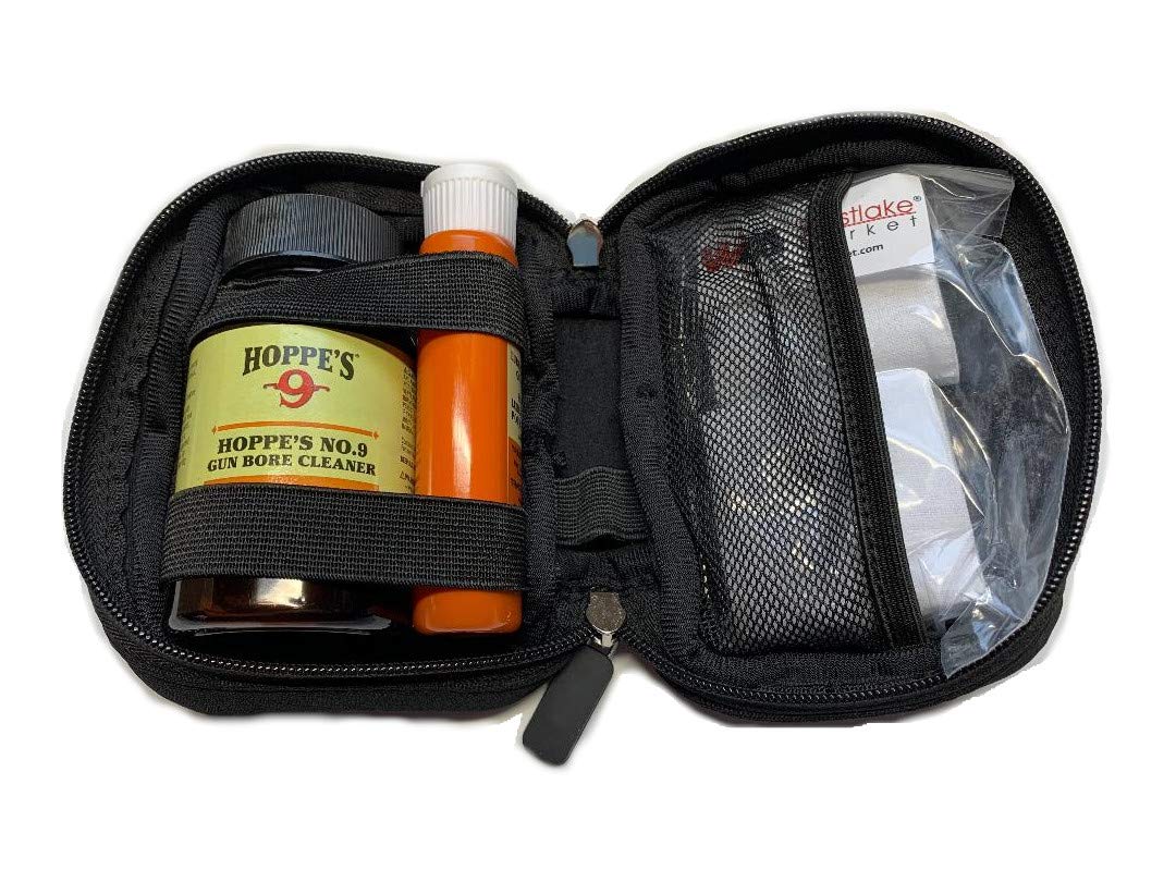 Gun Bore Cleaner (5oz) and Lubricating Oil (2oz) with 40 Patches for .38, 9mm, 40, 44 and .45 Caliber Handguns/Pistols in Neoprene Protective Case