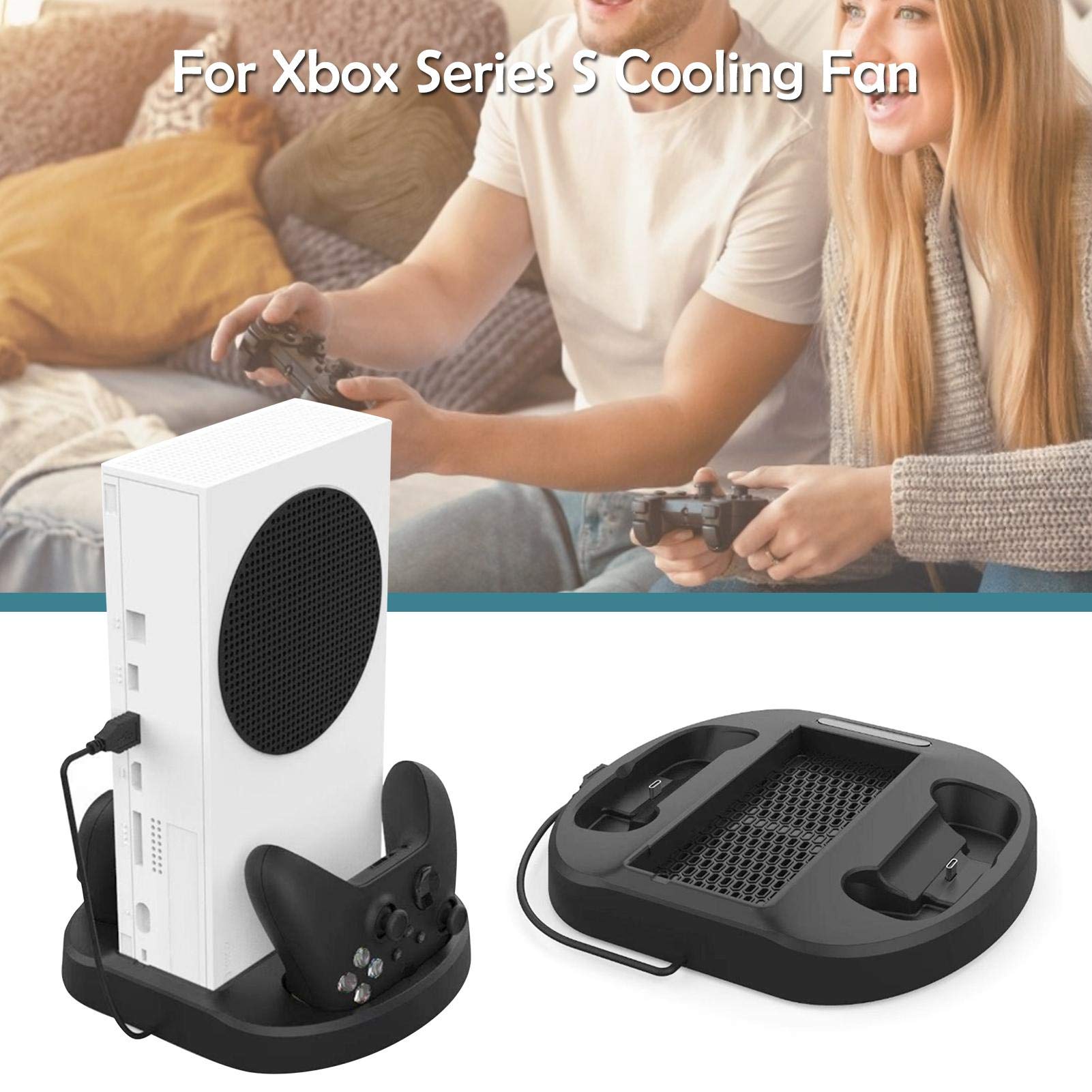 Hengjierun Multifunctional Vertical Stand For Xbox Series S, Console Stand Holder With Cooling Fan, Controller Charger, Extra 3 USB Ports