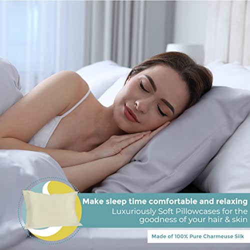 Spasilk Pure Silk Pillowcase, Charmeuse Silk Pillowcase, Hypoallergenic Pillowcase, King Sized, Ivory