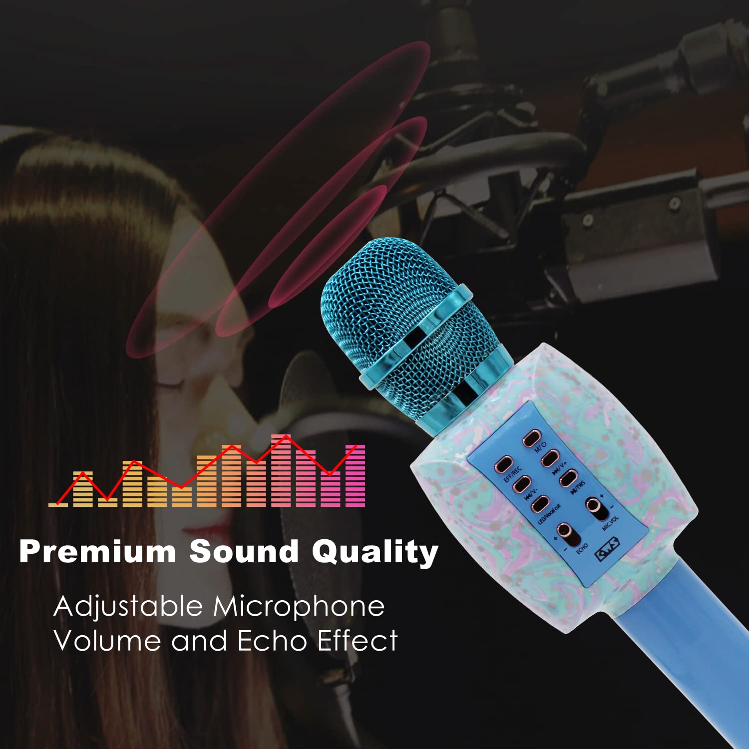KBQ Bluetooth Karaoke Microphone, Portable Wireless Handheld Karaoke Speaker Microphone for Kids and Adult (Blue)